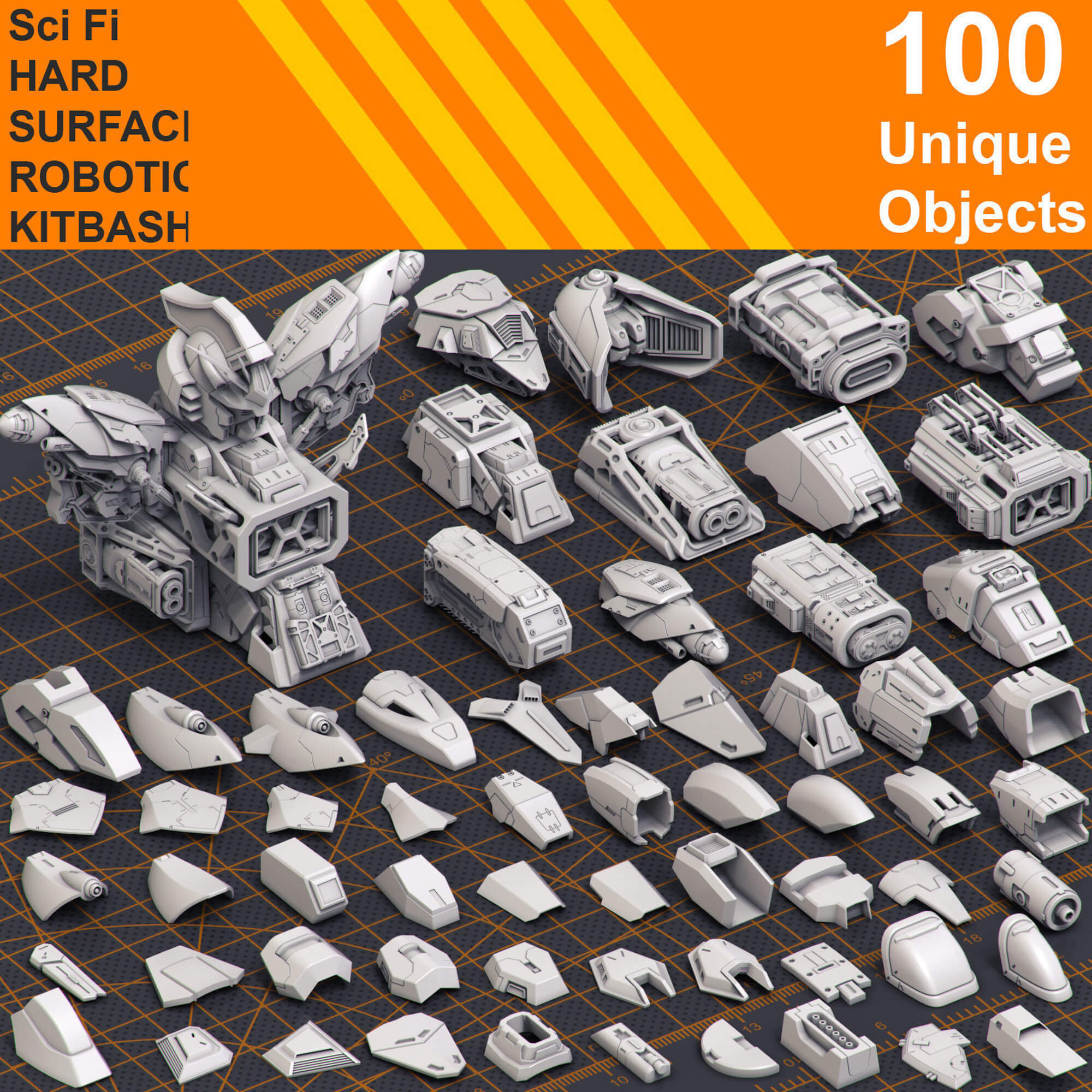 Mech Warrior Hard Surface Kitbash 1 of 20 3D Render