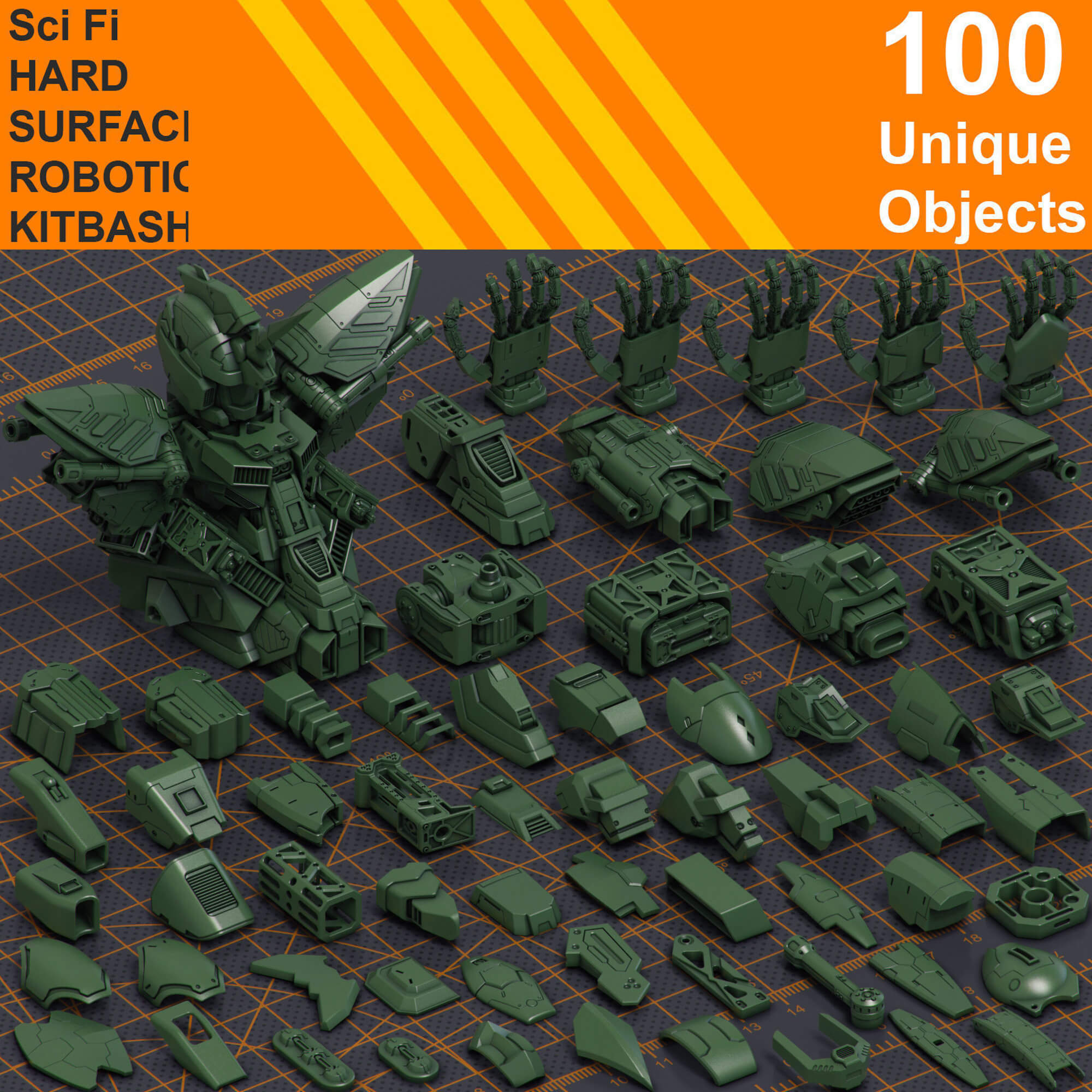 Mech Warrior Hard Surface Kitbash 2 of 20 3D Render