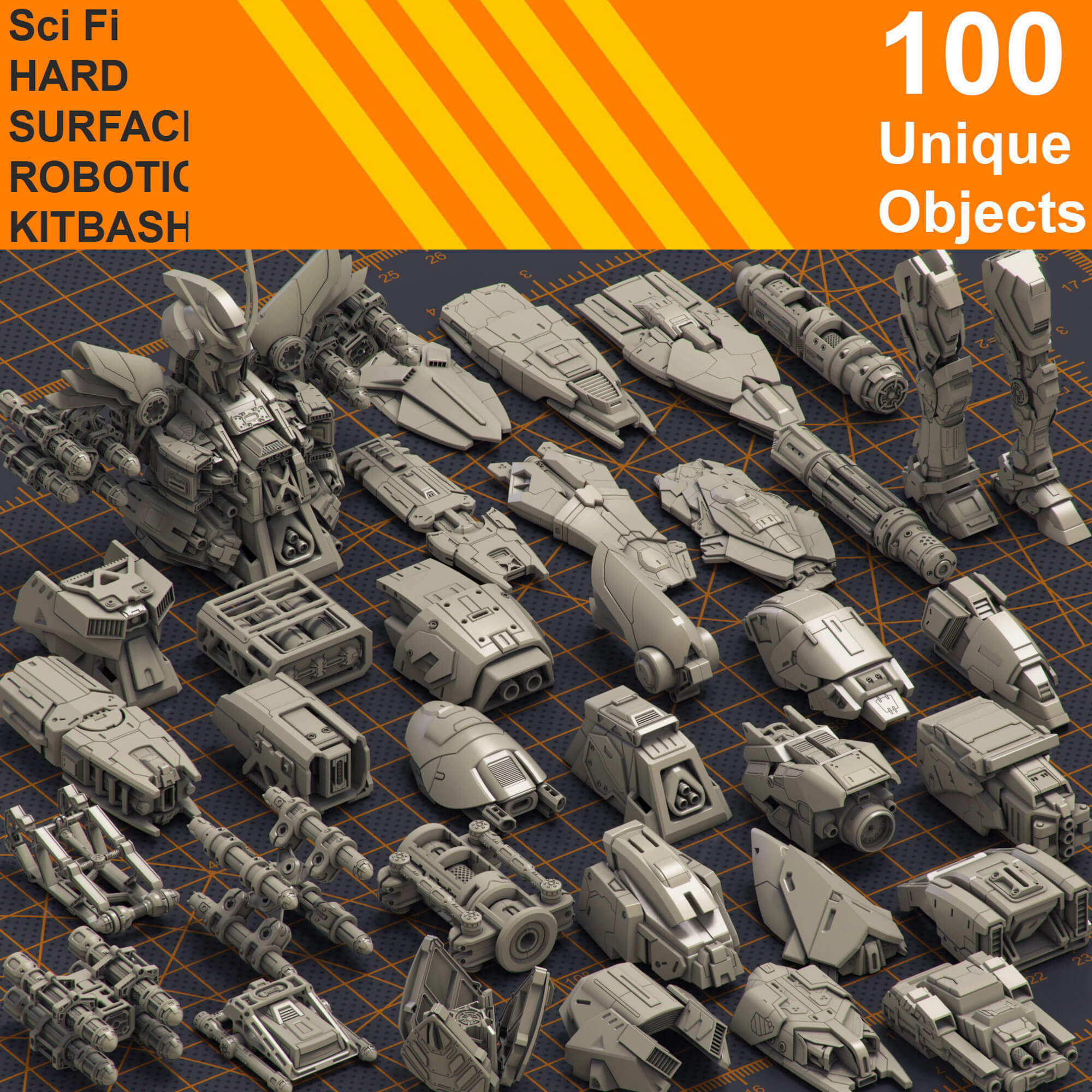 Mech Warrior Hard Surface Kitbash 3 of 20 3D Render