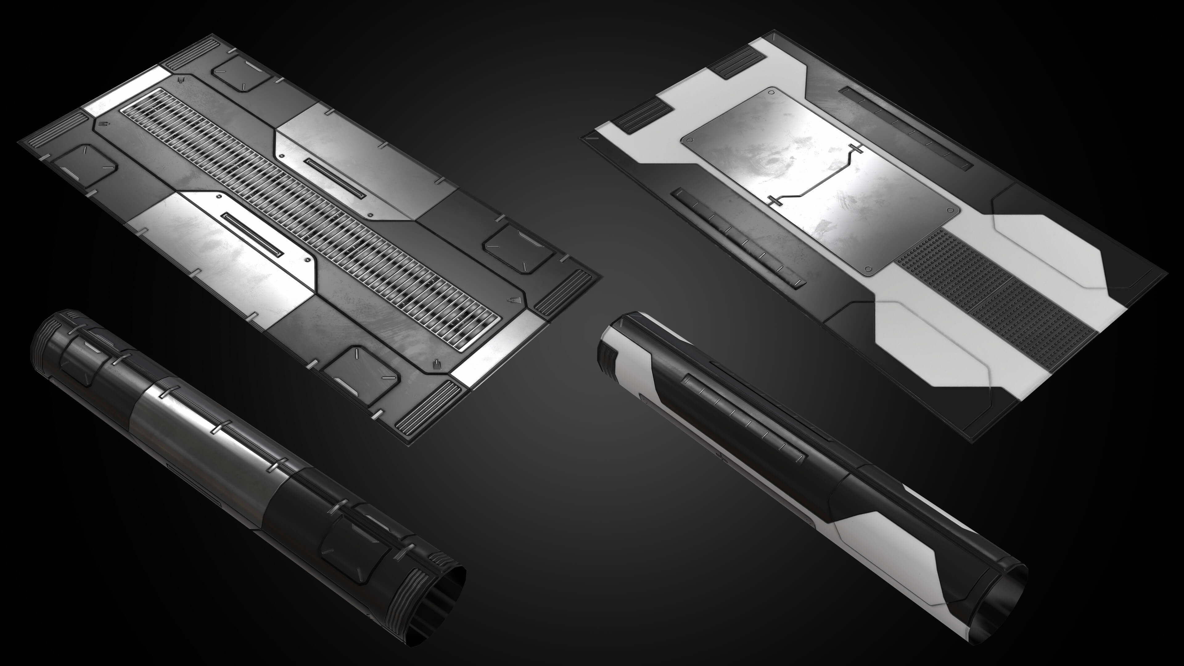 Sci-Fi Panels and Pipes Low Poly Free 3D Model by OlegUshenok