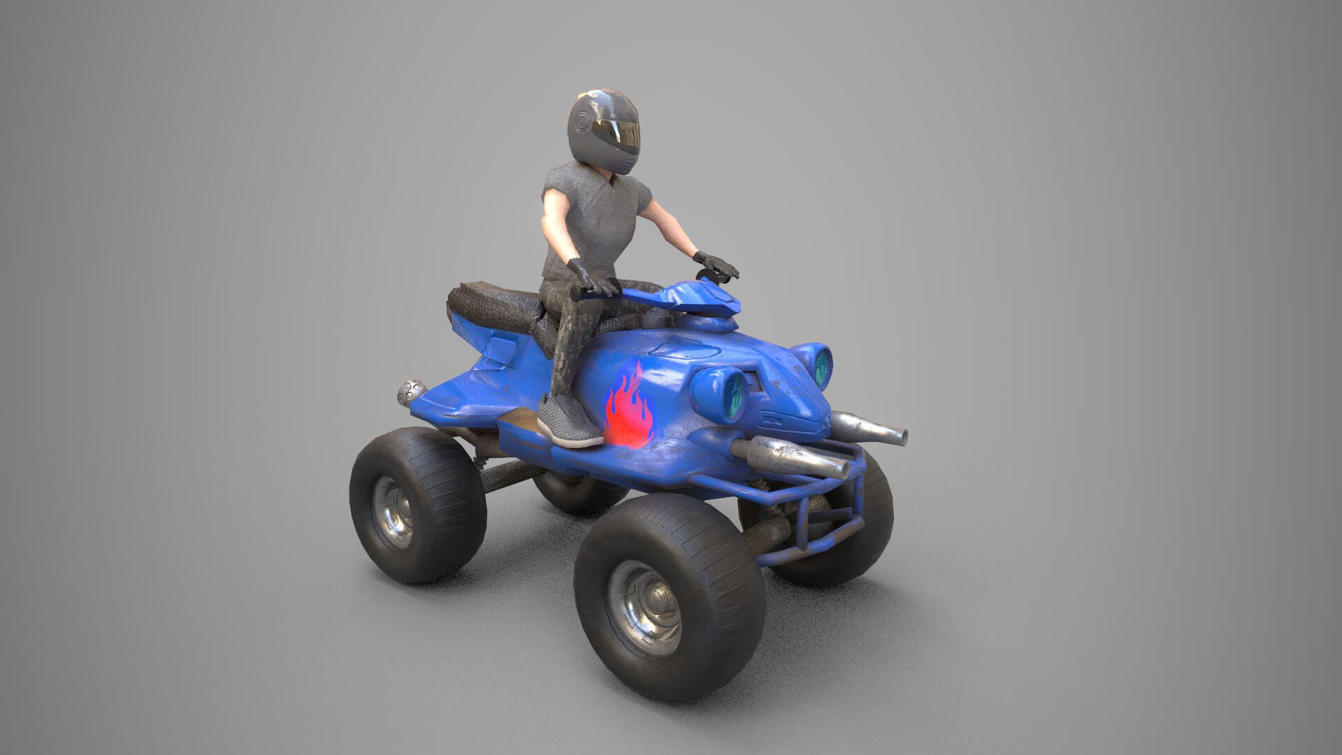 Quad Bike With Rider Low Poly 3D Model by omer kamal