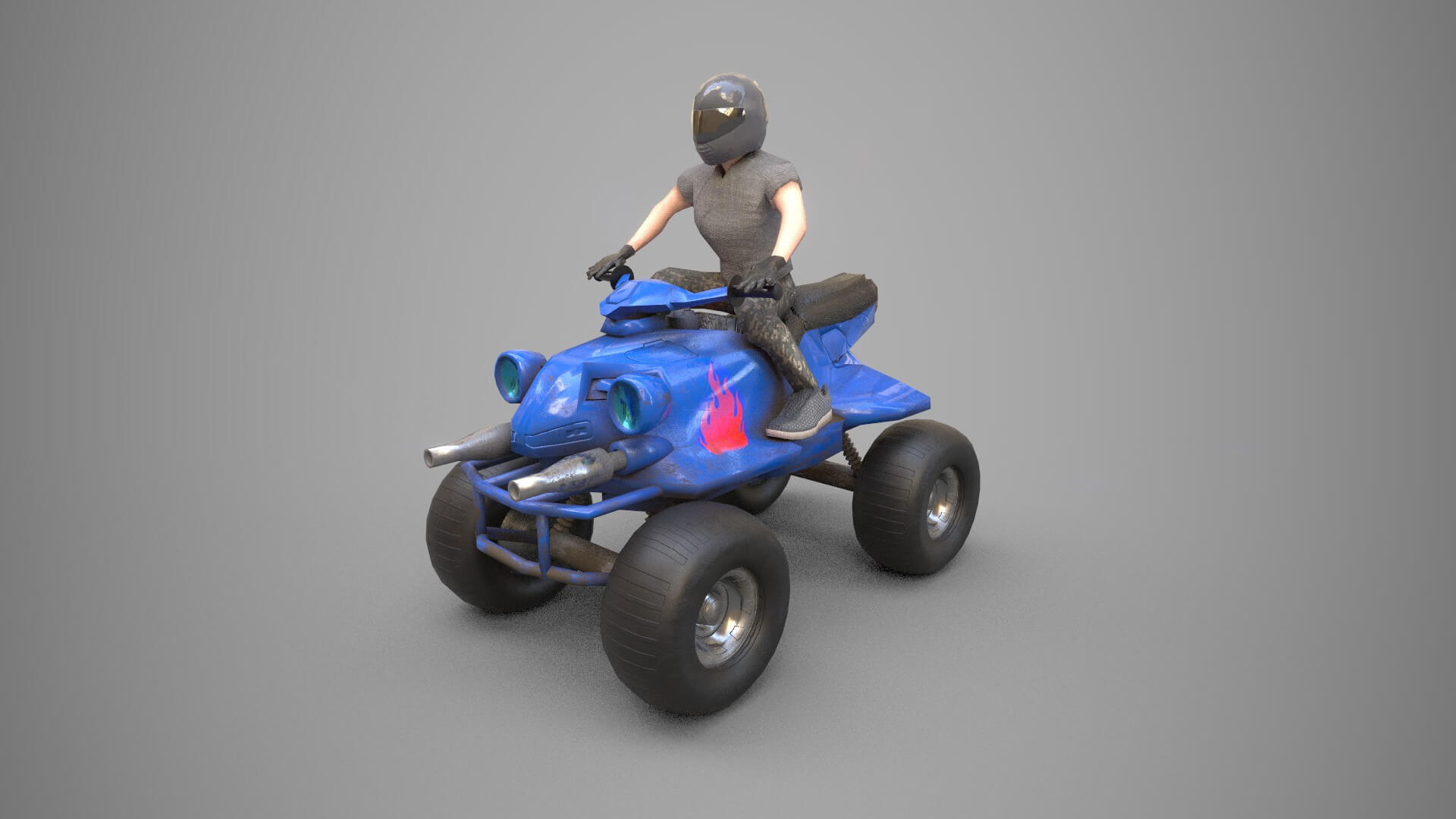 Quad Bike With Rider Low Poly 3D Model by omer kamal