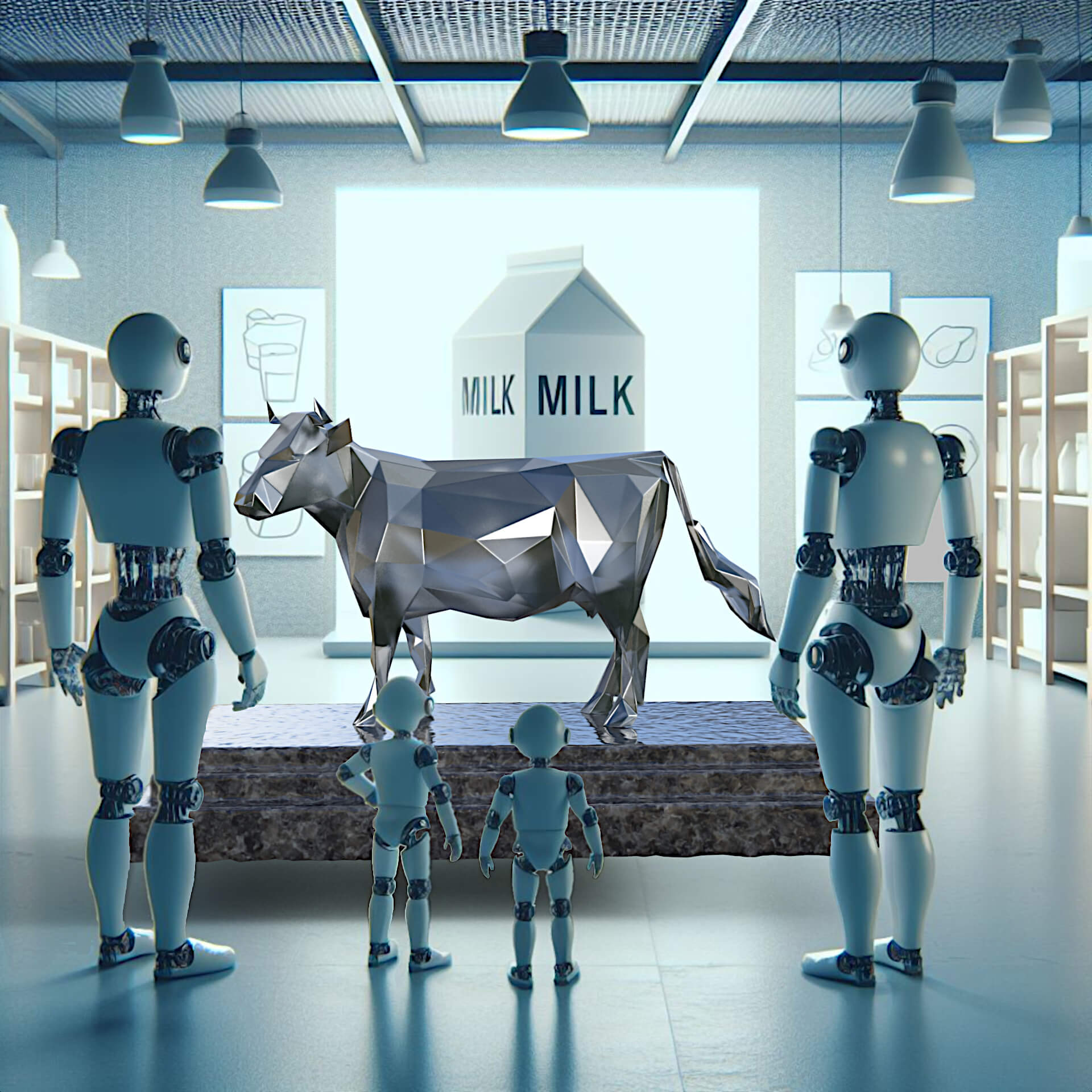 Cow at Milk Museum 3D Render, Digital Art by Omni-Moulage