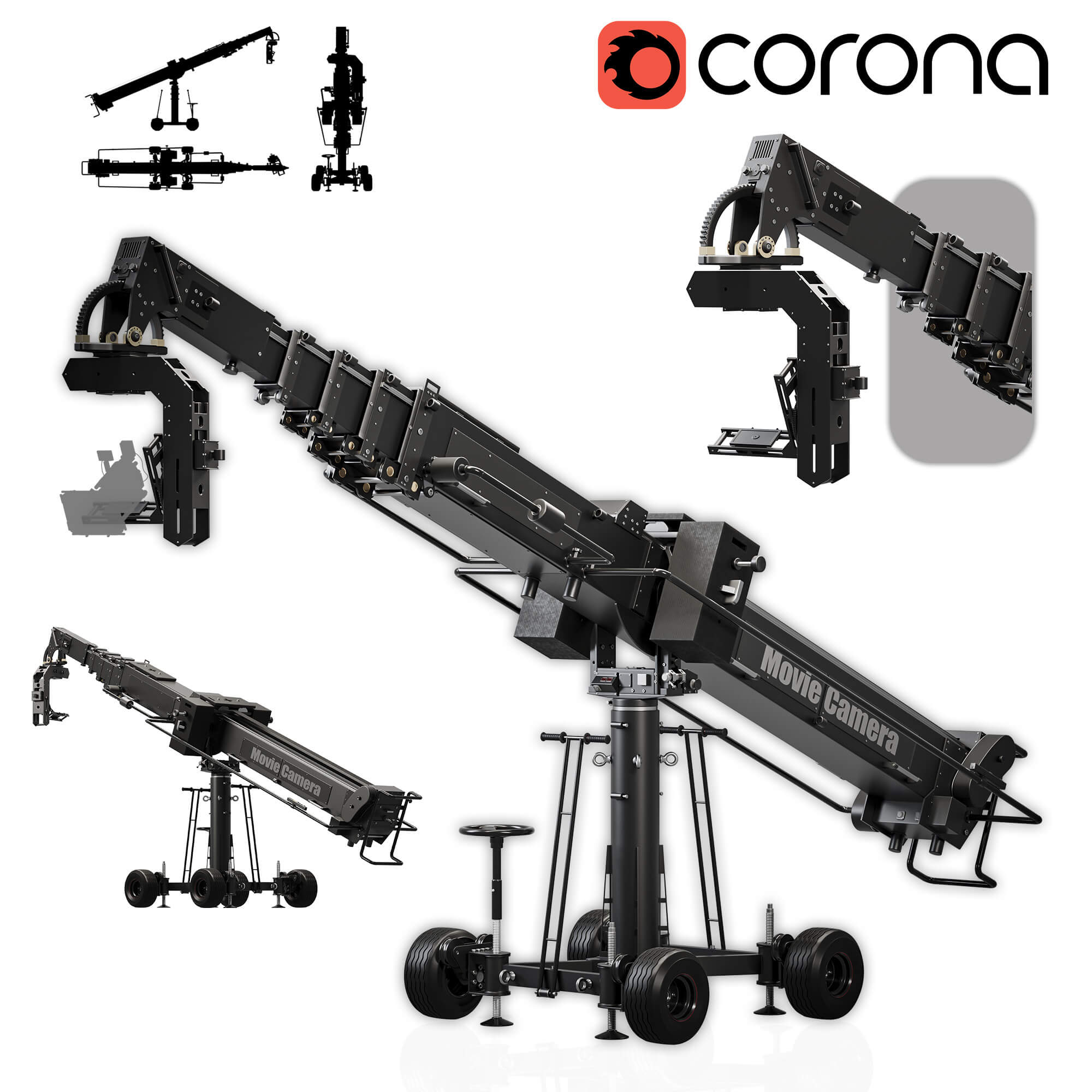 Movie Crane Camera Black - 3D Model by ONModels