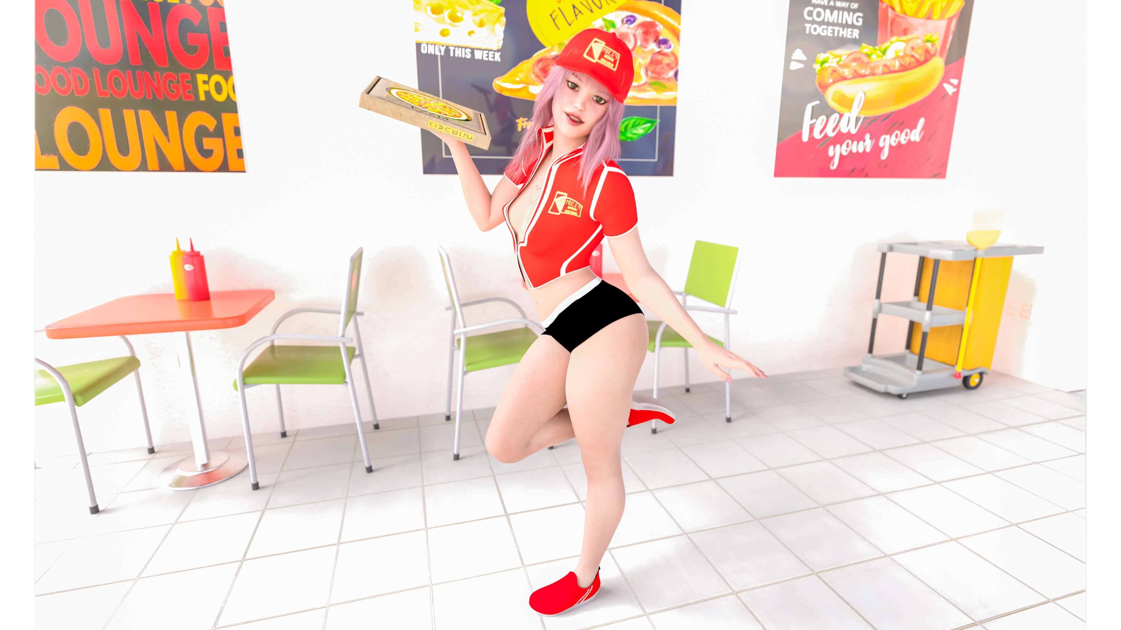 Pizza Girl Pose Pack and Prop - Daz Content by oomphy