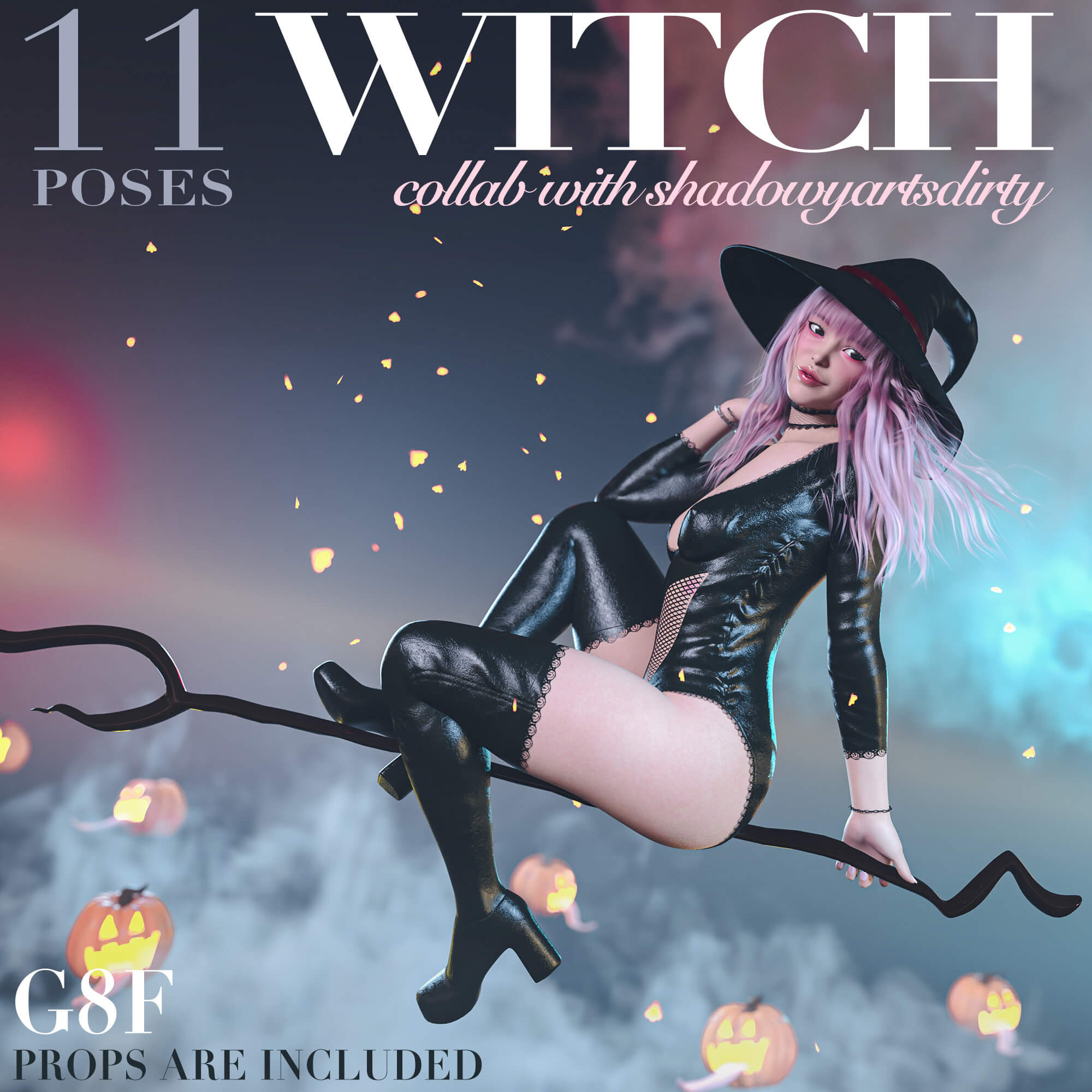Witch Collab Pose Pack and Prop for G8F - Daz Content by oomphy