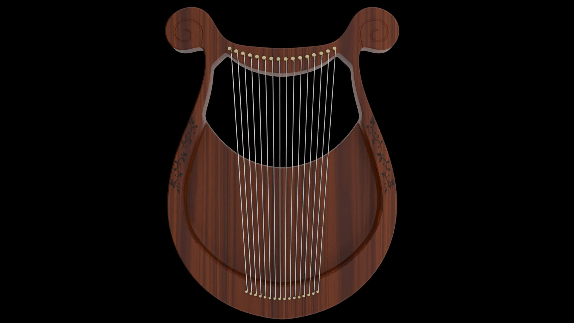 Ancient Lyre 3D Model Wooden String Instrument for 3D Render