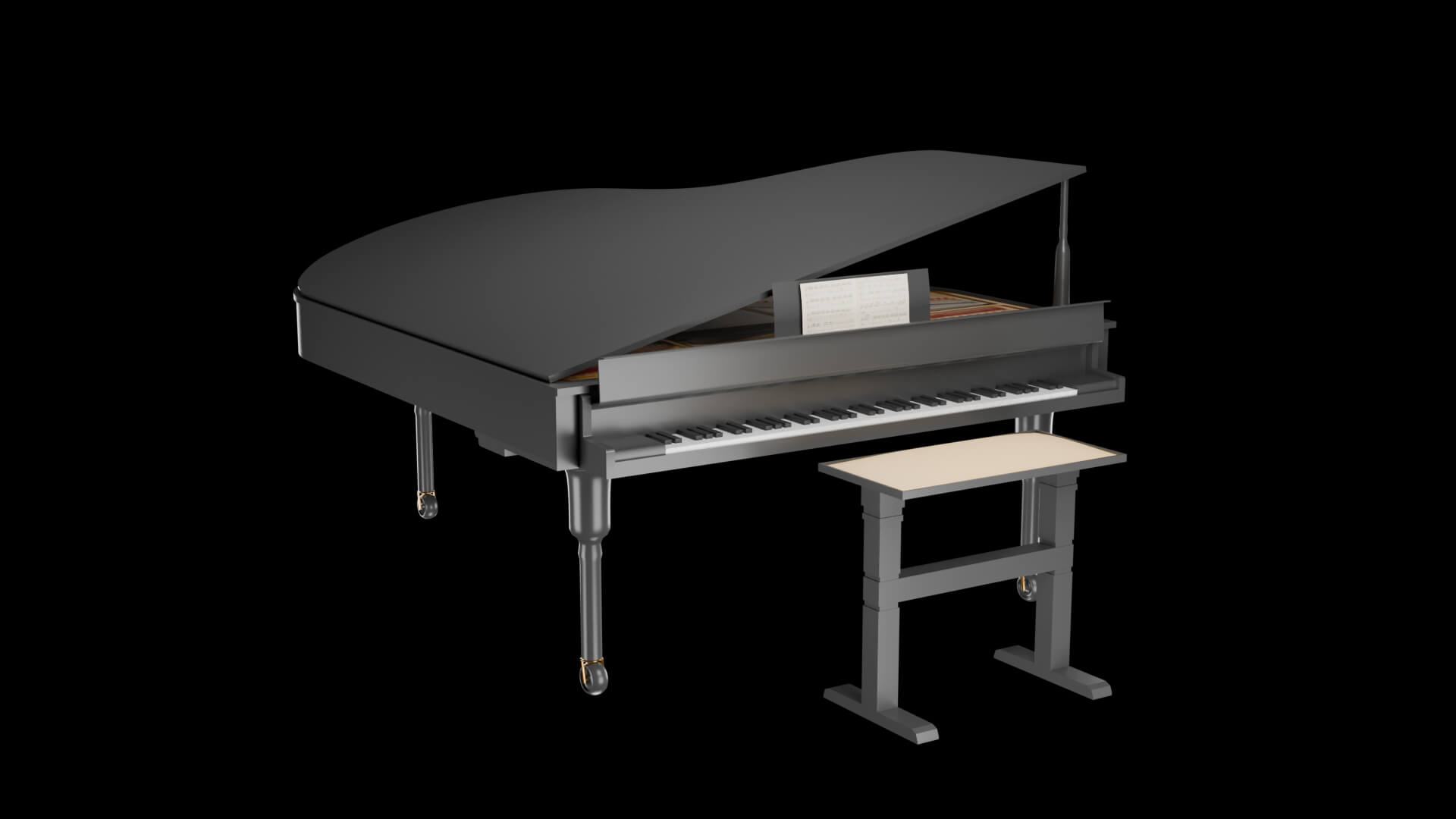 Grand Piano 3D Model High-Quality Blender + CC4 Asset 3D Render