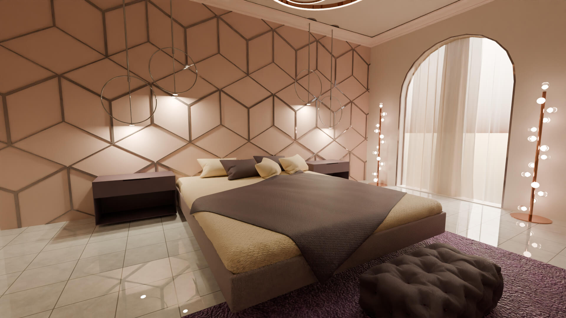 Modern Luxury Bedroom Interior Blender + CC4 Compatible 3D Render