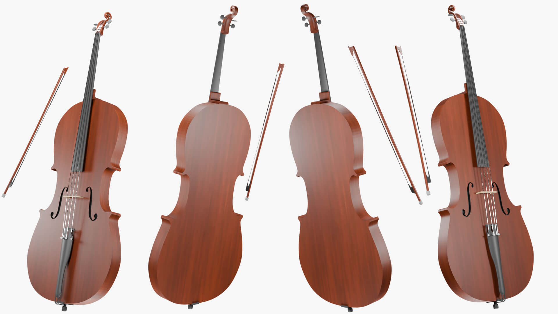 Realistic 3D Cello Model with Bow Low-Poly 3D Model 3D Render