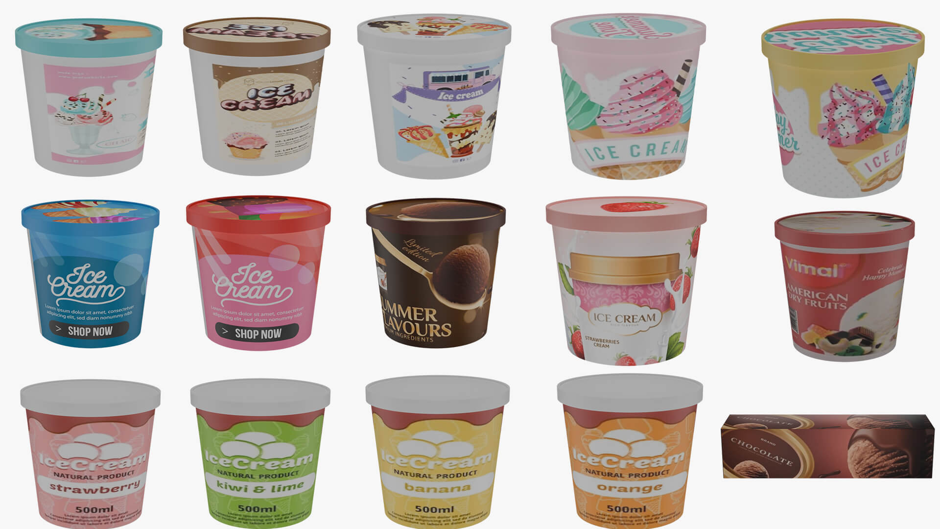 Realistic Ice Cream Pot 3D Model Colorful Flavors 3D Render