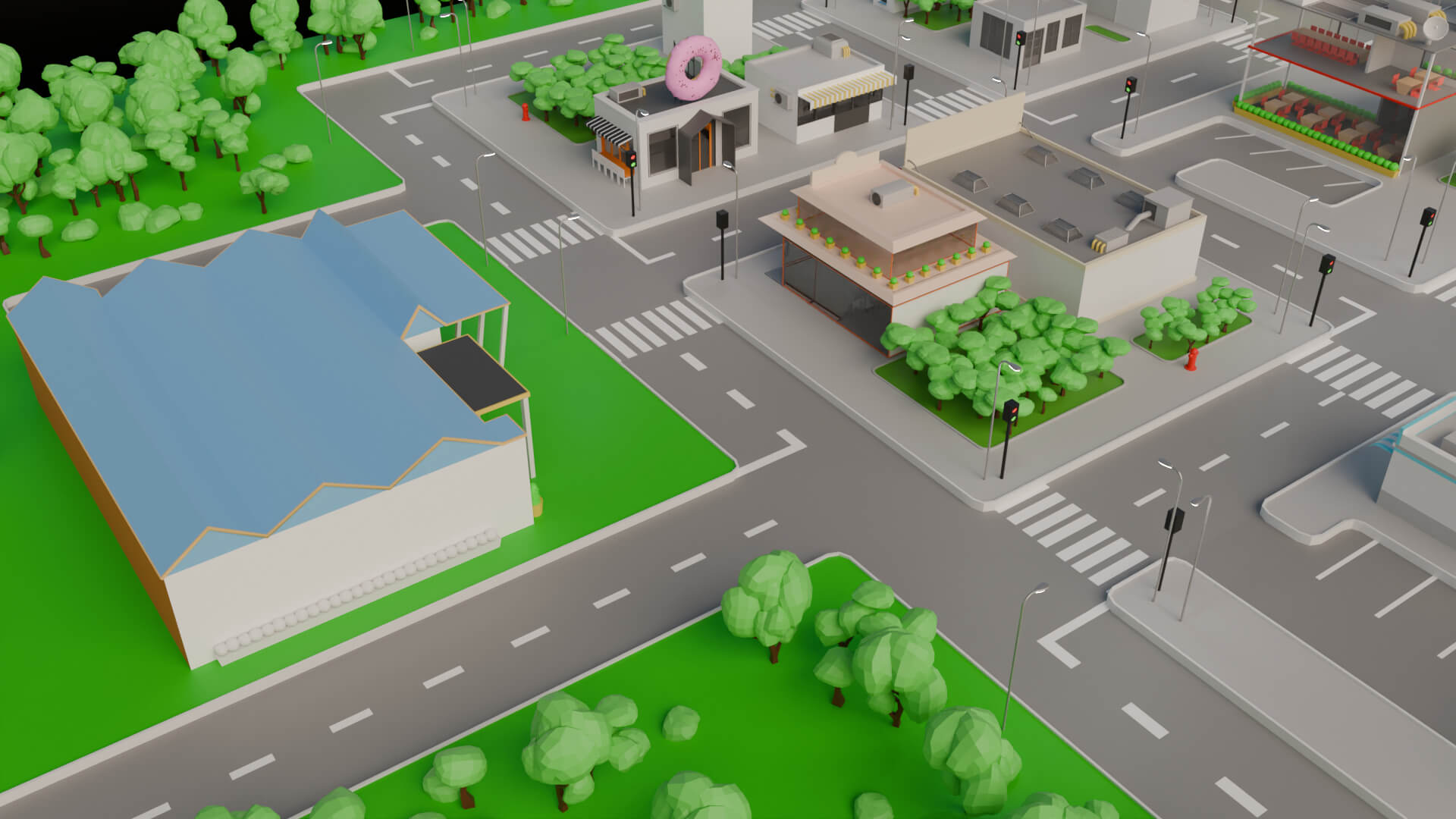 Low Poly City Block With Burger Shop – Stylized Urban - 3D Model by ...