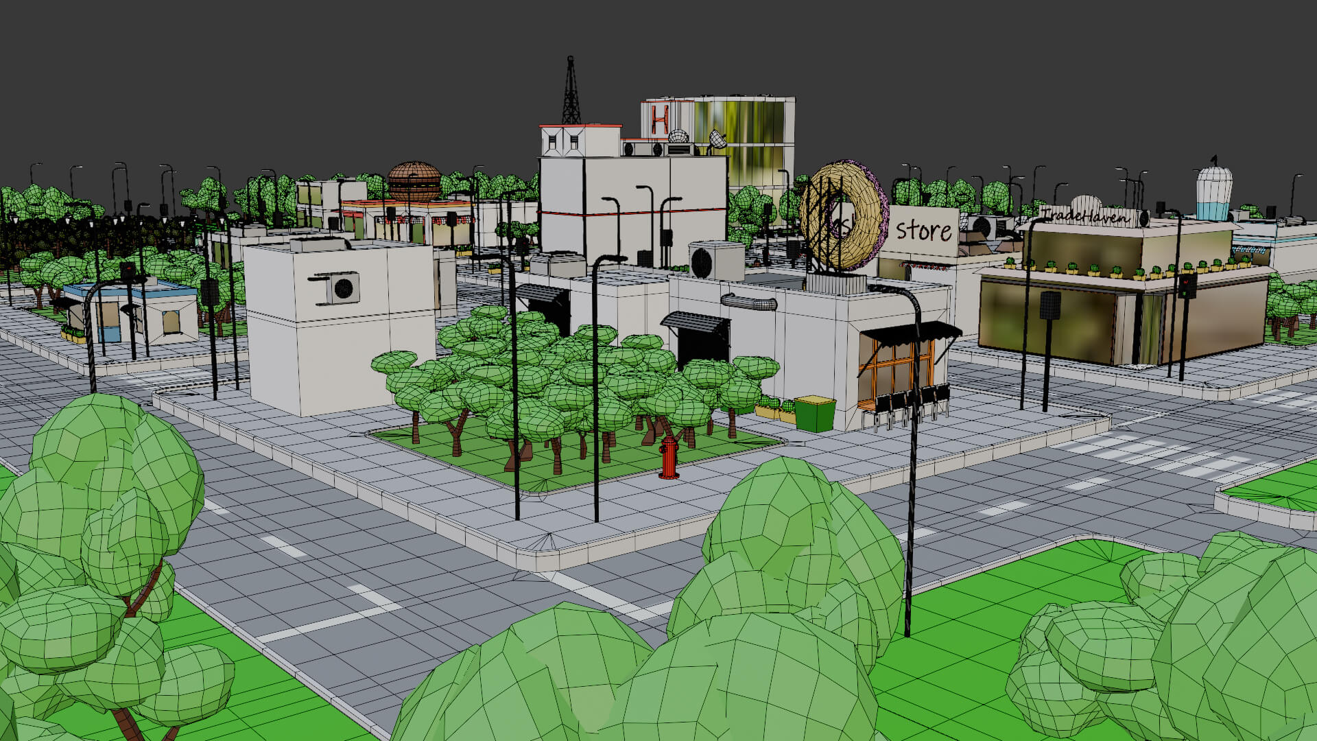 Low Poly City Block With Burger Shop – Stylized Urban - 3D Model by ...