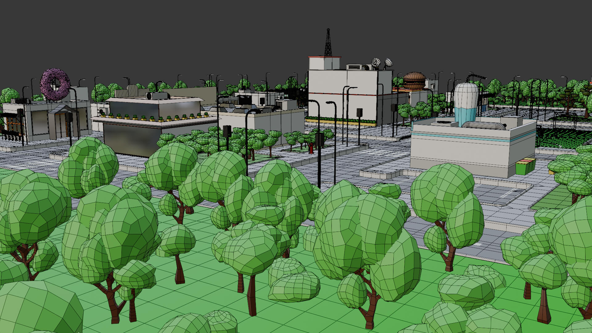 Low Poly City Block With Burger Shop – Stylized Urban - 3D Model by ...