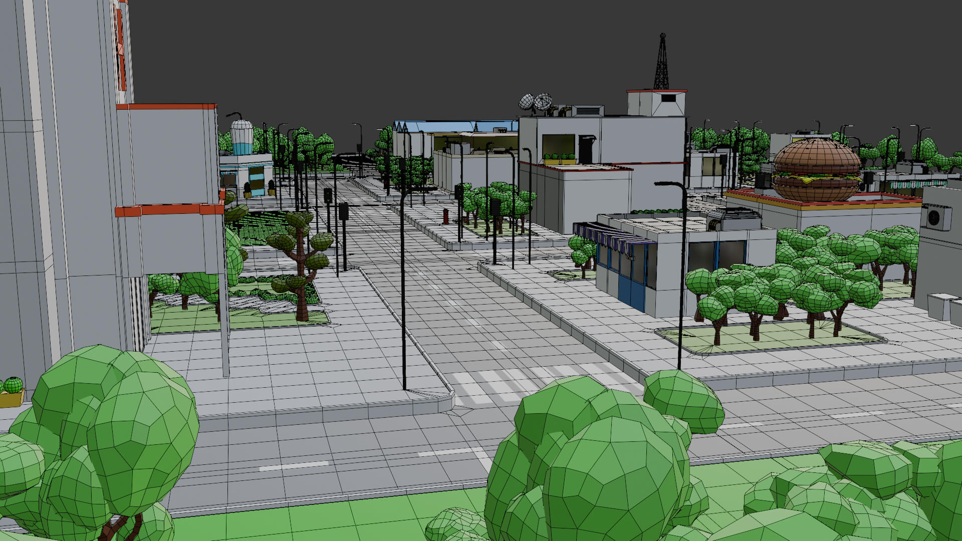 Low Poly City Block With Burger Shop – Stylized Urban - 3D Model by ...