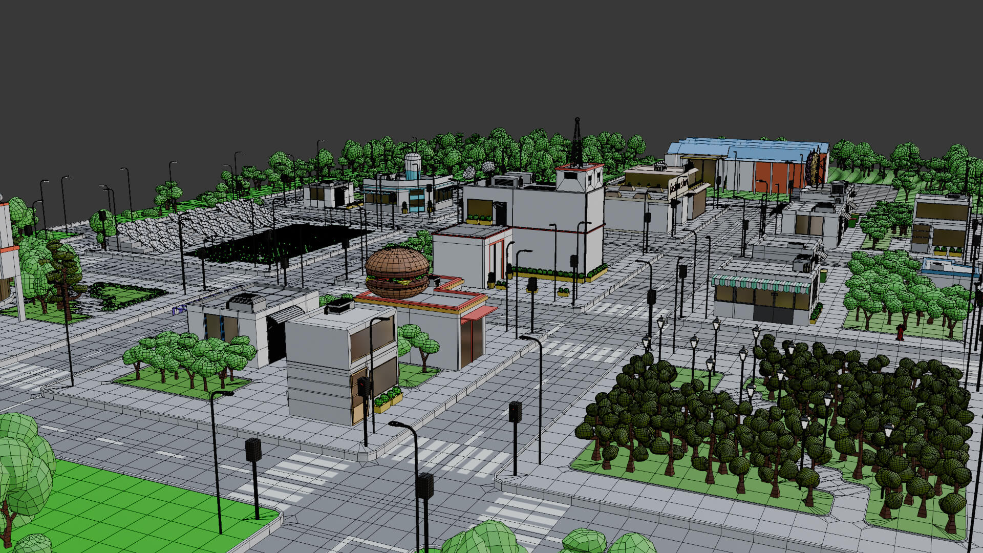 Low Poly City Block With Burger Shop – Stylized Urban - 3D Model by ...