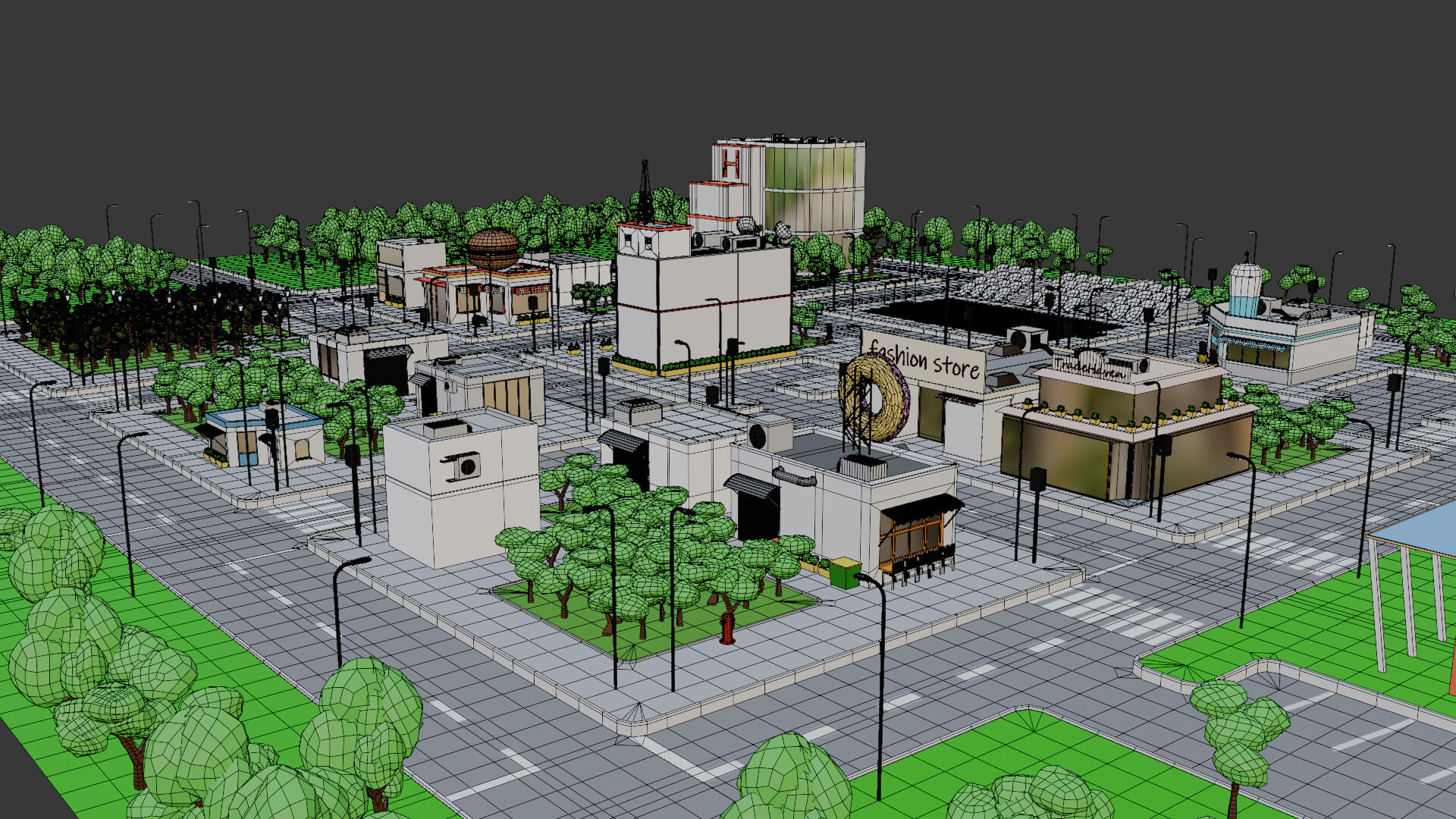 Low Poly City Block With Burger Shop – Stylized Urban - 3D Model by ...