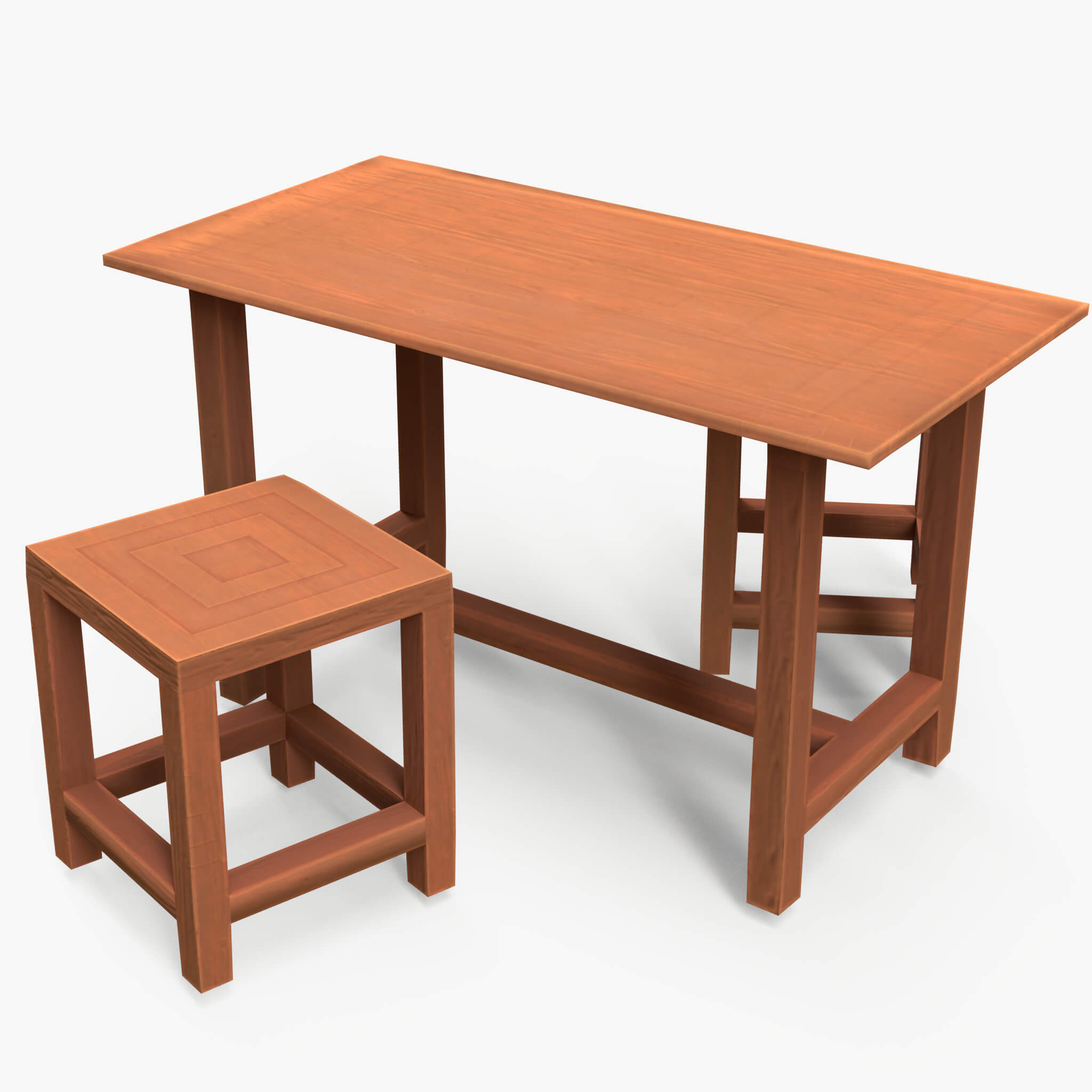 Wood Table and Chair - 3D Model by orange3dart