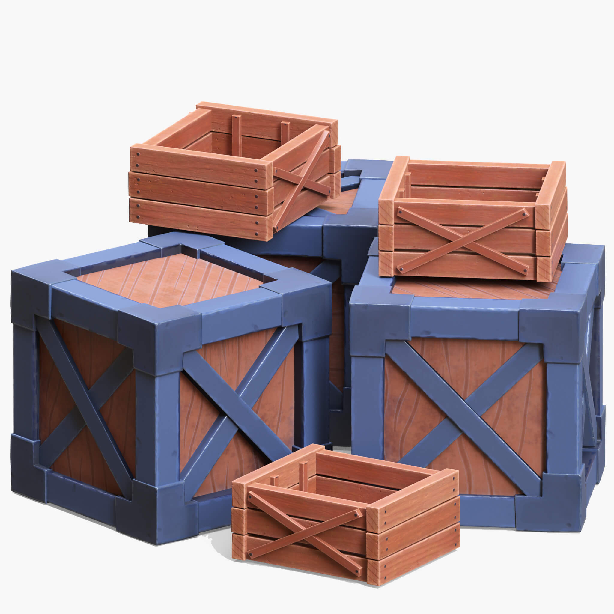 Stylized Wooden Boxes - 3D Model by orange3dart