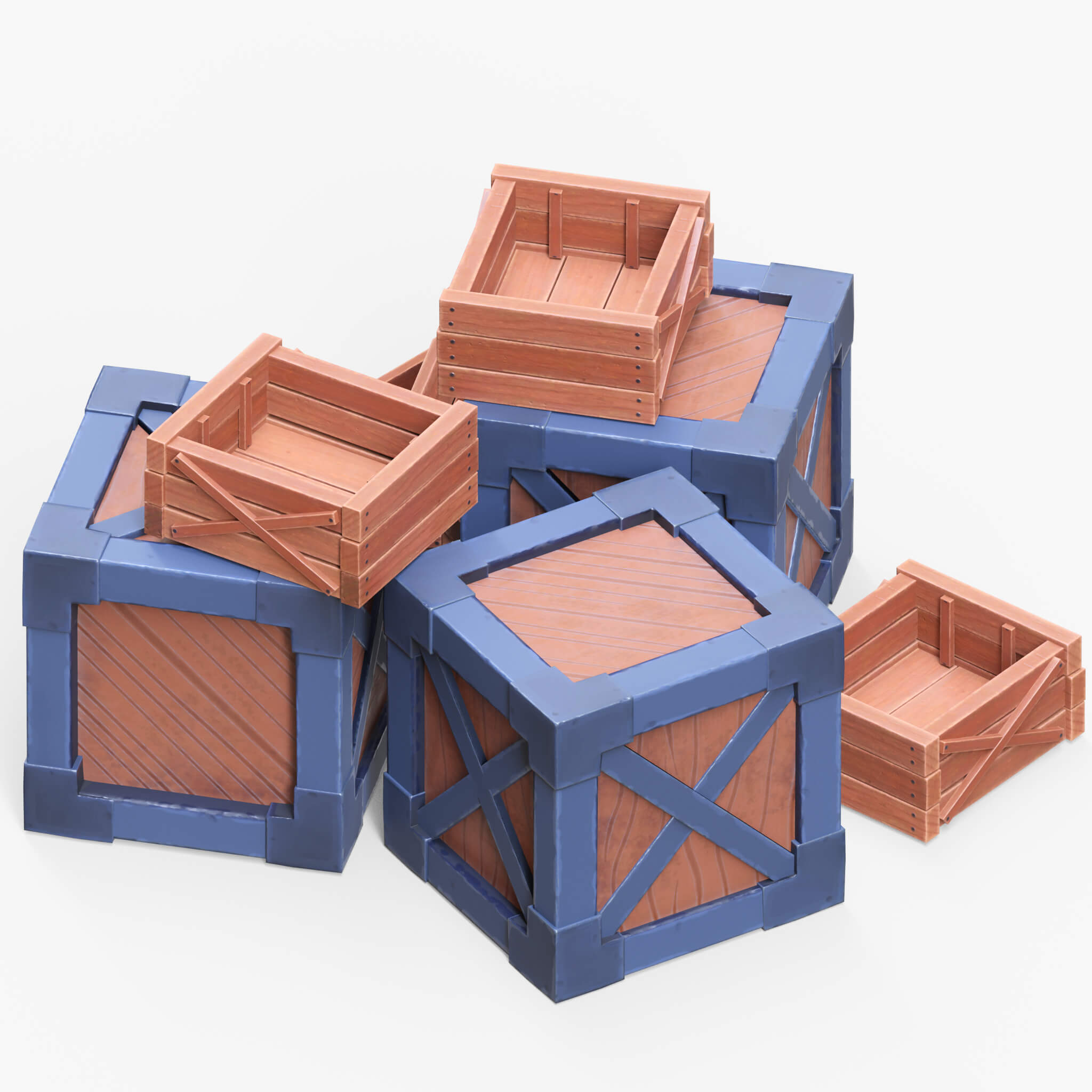 Stylized Wooden Boxes - 3D Model by orange3dart