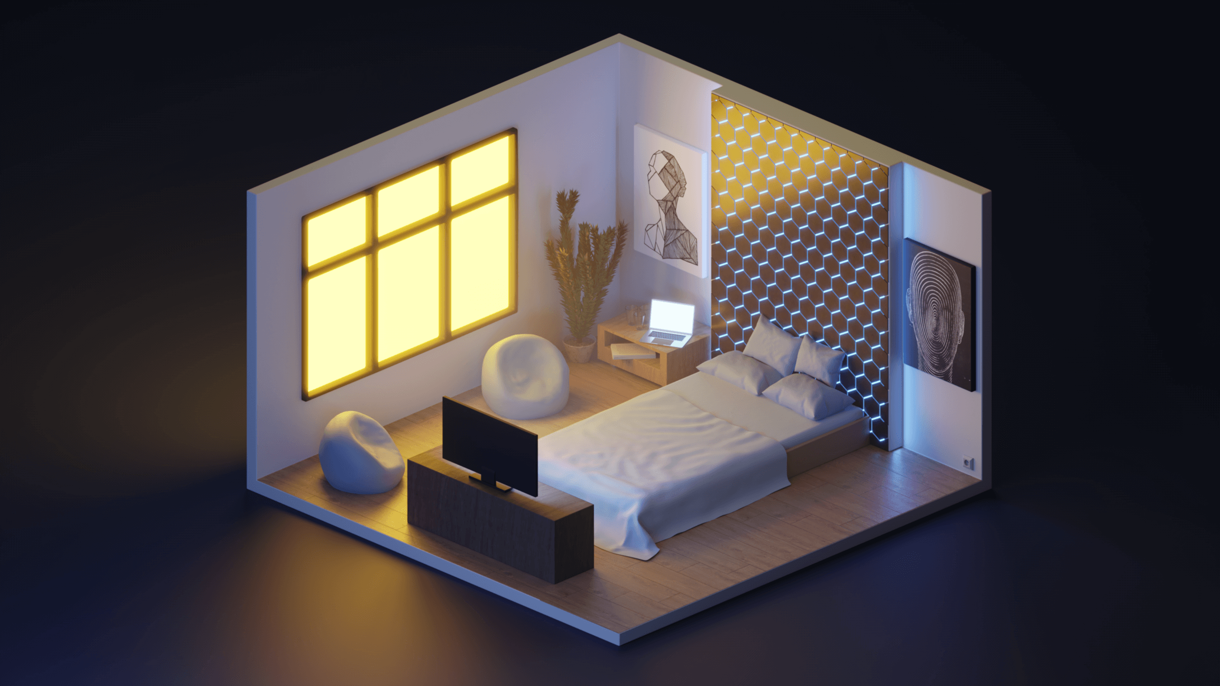 Rendered Illustration Of a Cozy Bedroom 3D Render | RenderHub Gallery