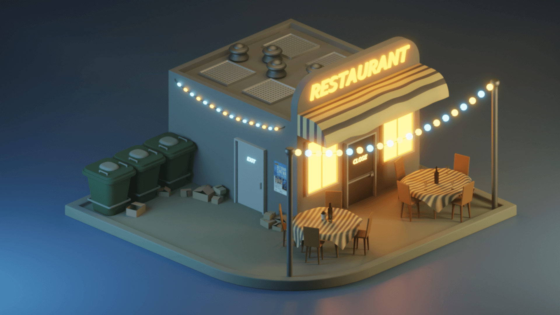 Rendered Illustration Of a Evening Restaurant 3D Render | RenderHub Gallery