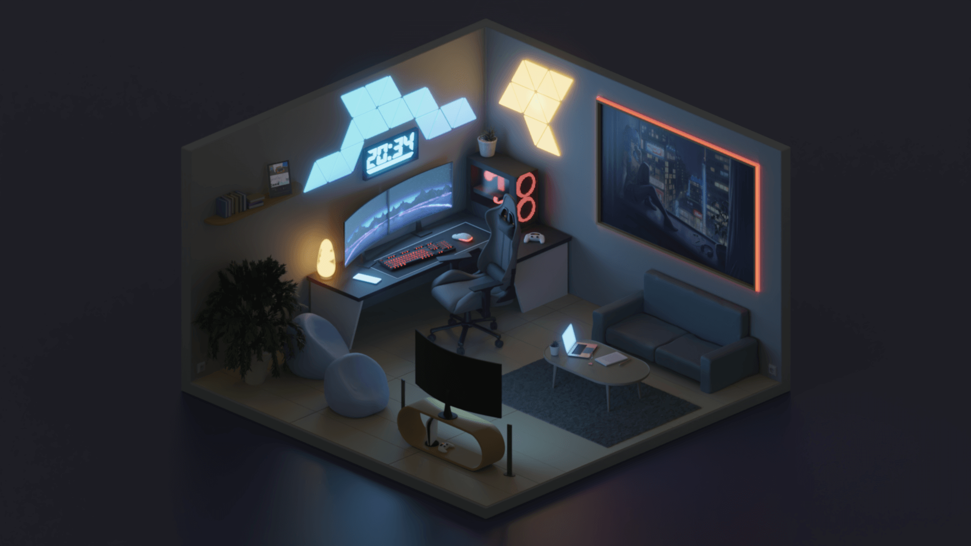 Rendered Illustration Of a Modern Gaming Room 3D Render