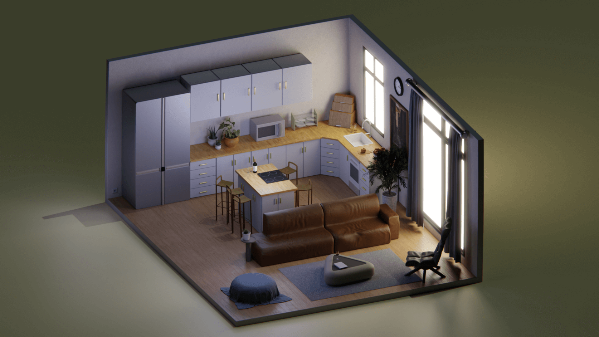 Rendered illustration Of a Modern Living Room 3D Render