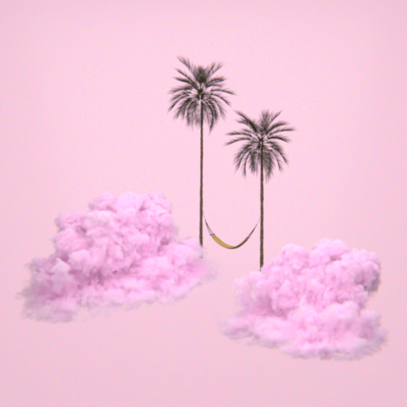 Rendered Illustration Of Pink Clouds With Palm Trees 3D Render
