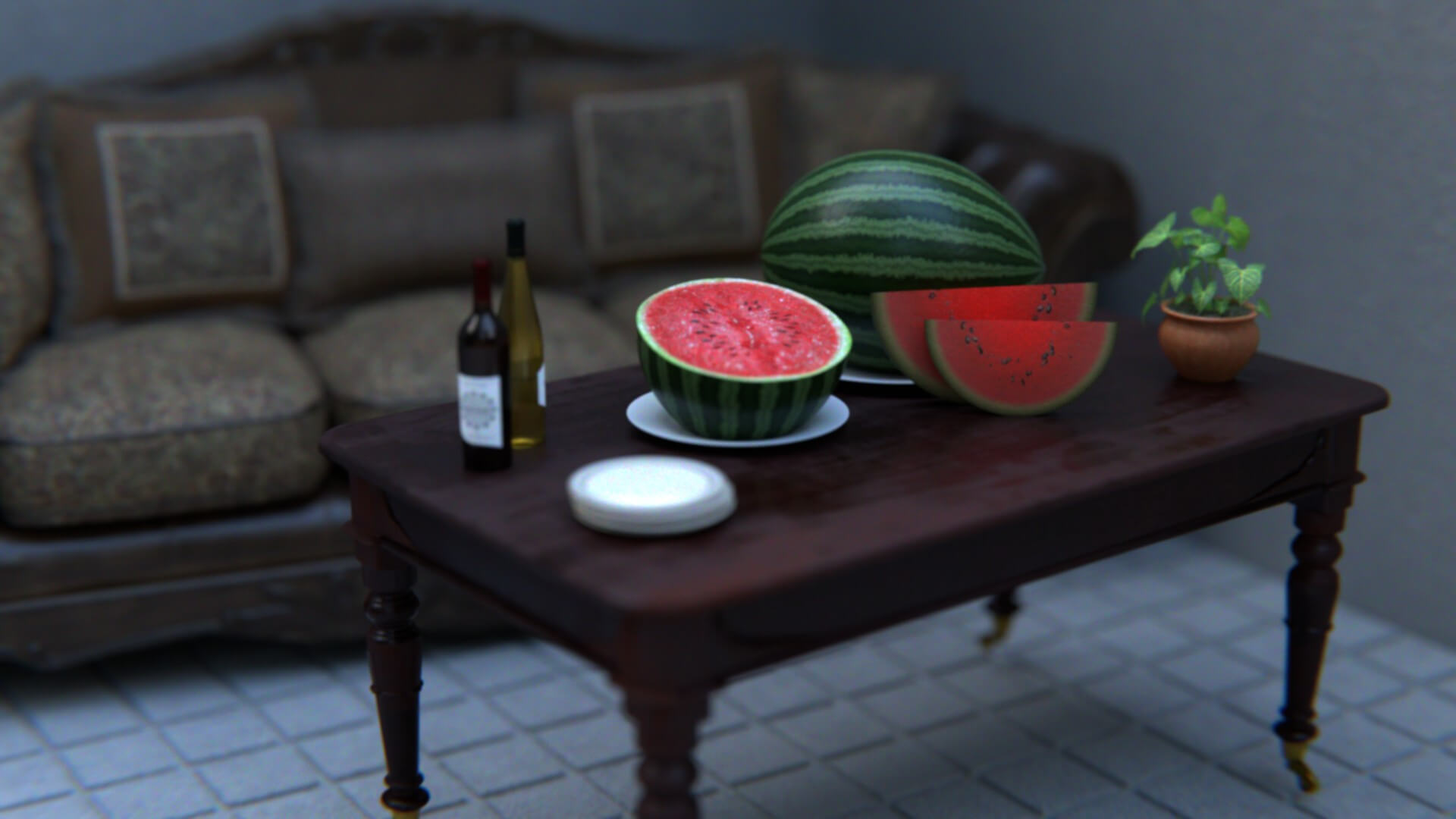 Rendered Illustration of Watermelons on The Table 3D Render | RenderHub Gallery