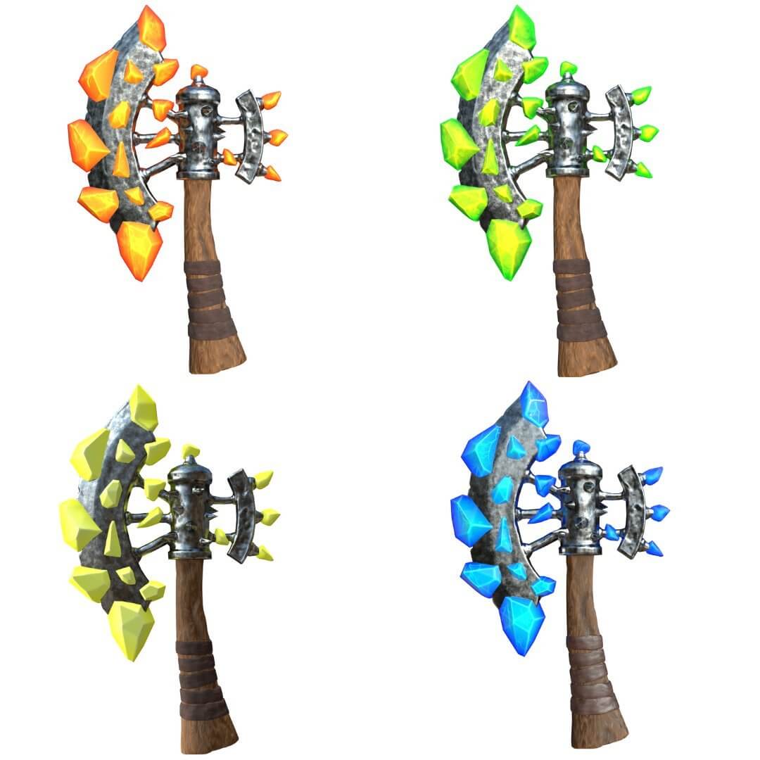 Stylised Axes With Crystals in Different Colors - 3D Model by Ottto3d
