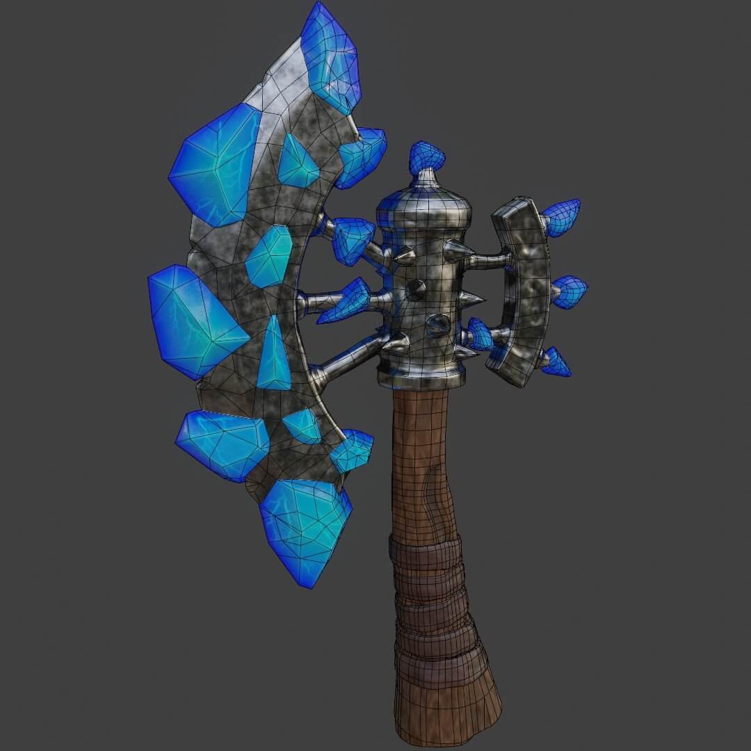 Stylised Axes With Crystals in Different Colors - 3D Model by Ottto3d