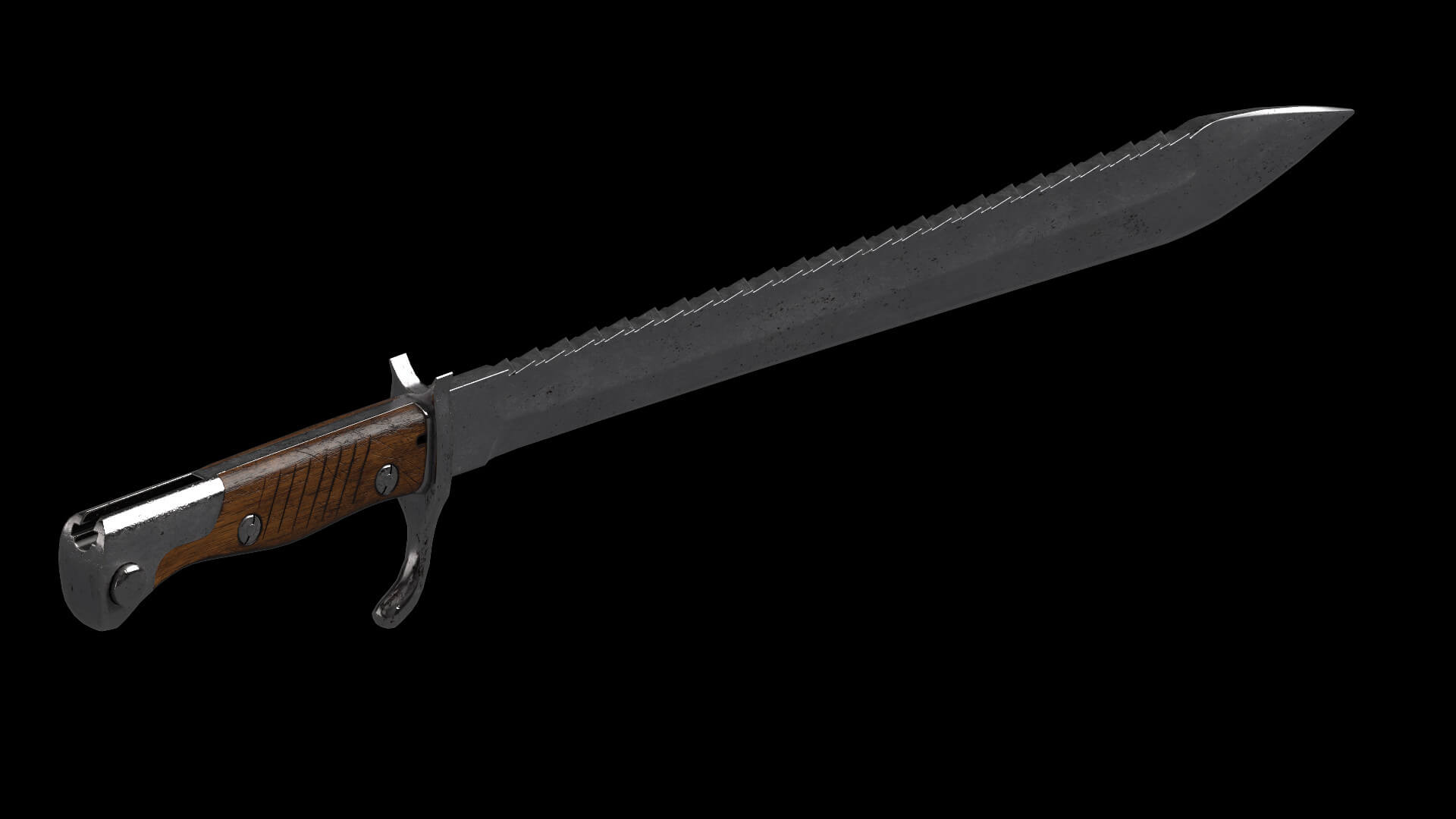 German WWI M1898-05 Butcher Sawback Bayonet 3D Model by Pabst