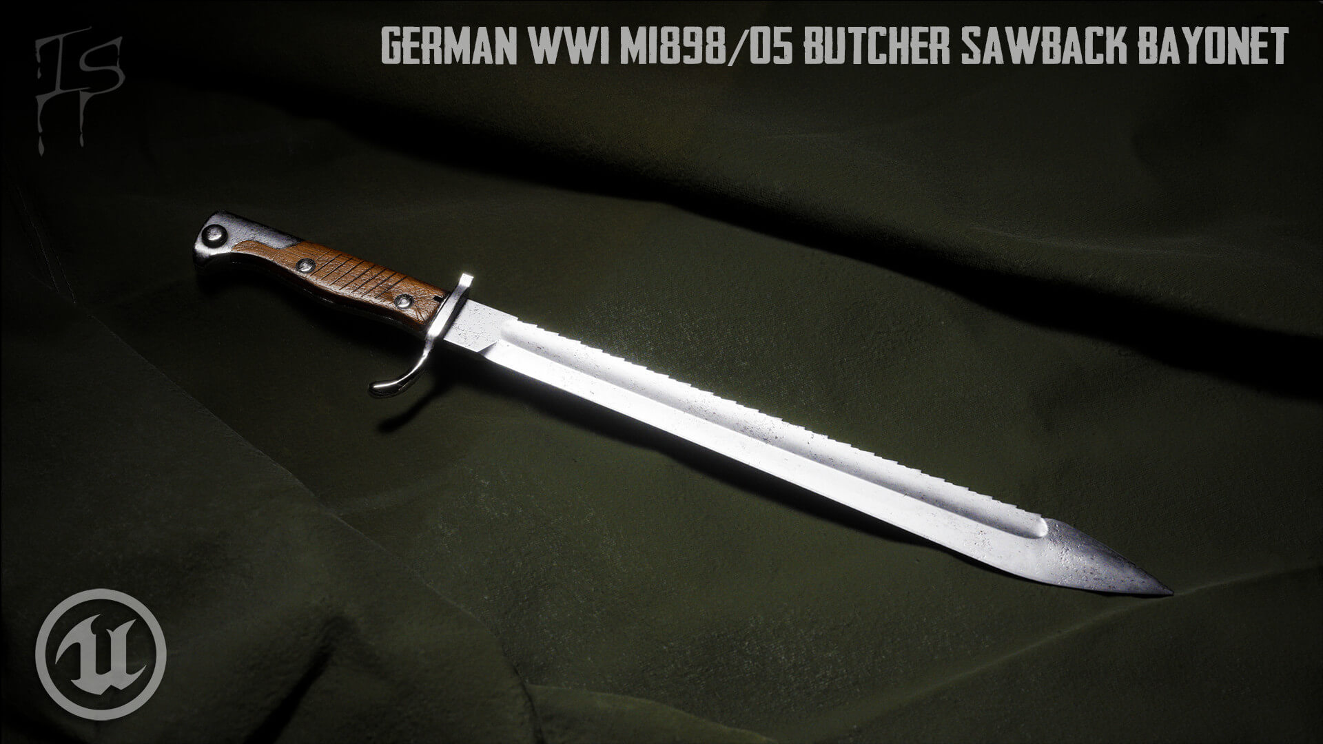 German WWI M1898-05 Butcher Sawback Bayonet 3D Model by Pabst