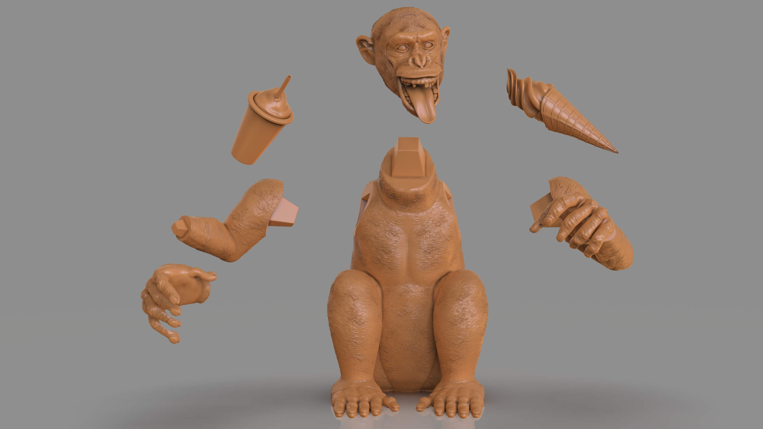 Chimp Ice Cream Addict - 3D Model by PaburoVIII