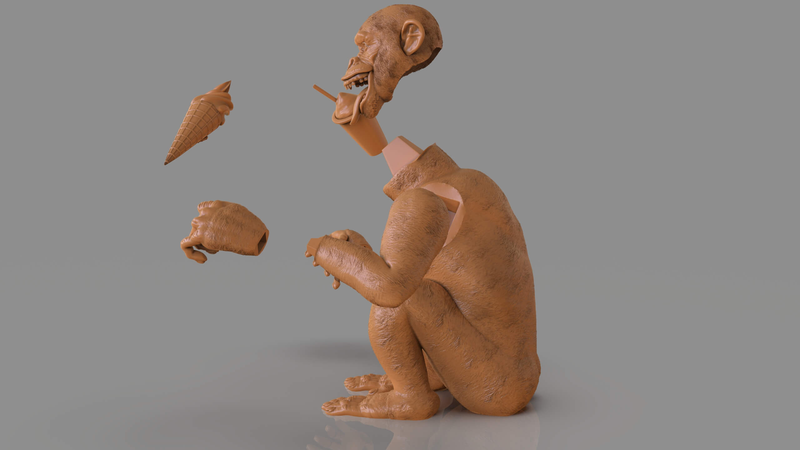 Chimp Ice Cream Addict - 3D Model by PaburoVIII