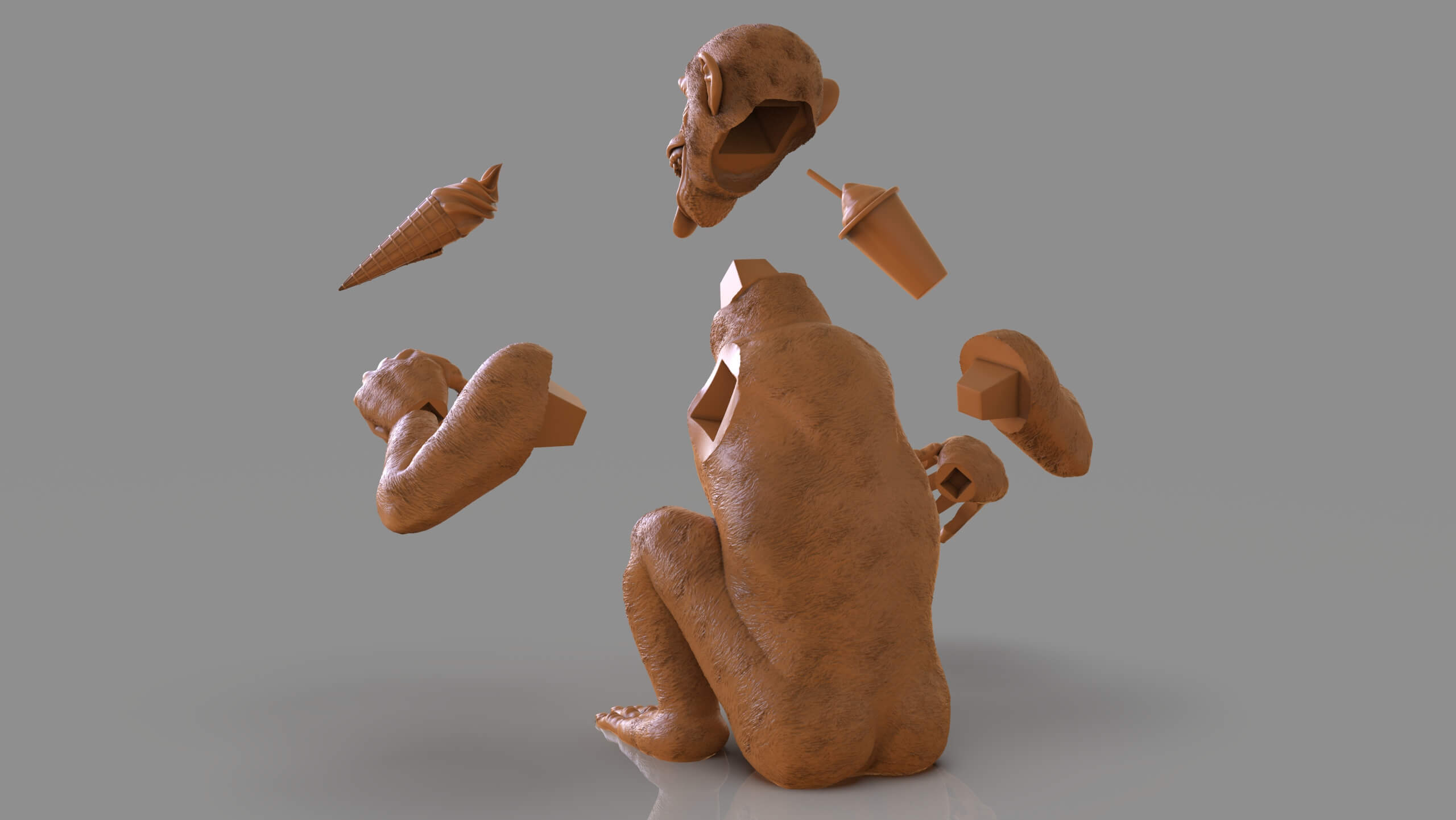 Chimp Ice Cream Addict - 3D Model by PaburoVIII