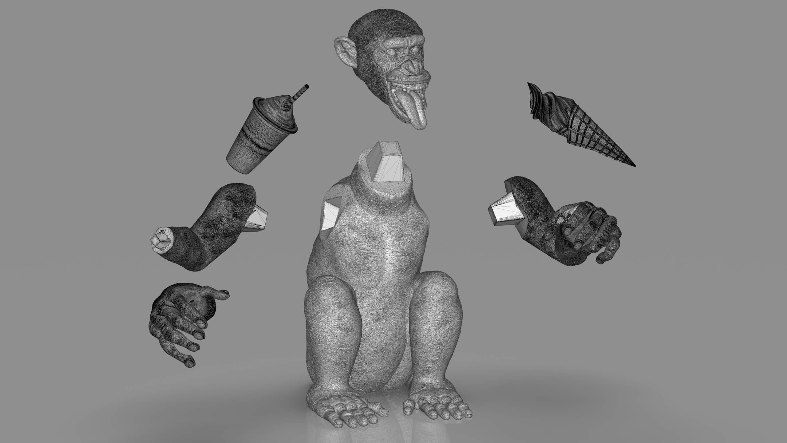 Chimp Ice Cream Addict - 3D Model by PaburoVIII