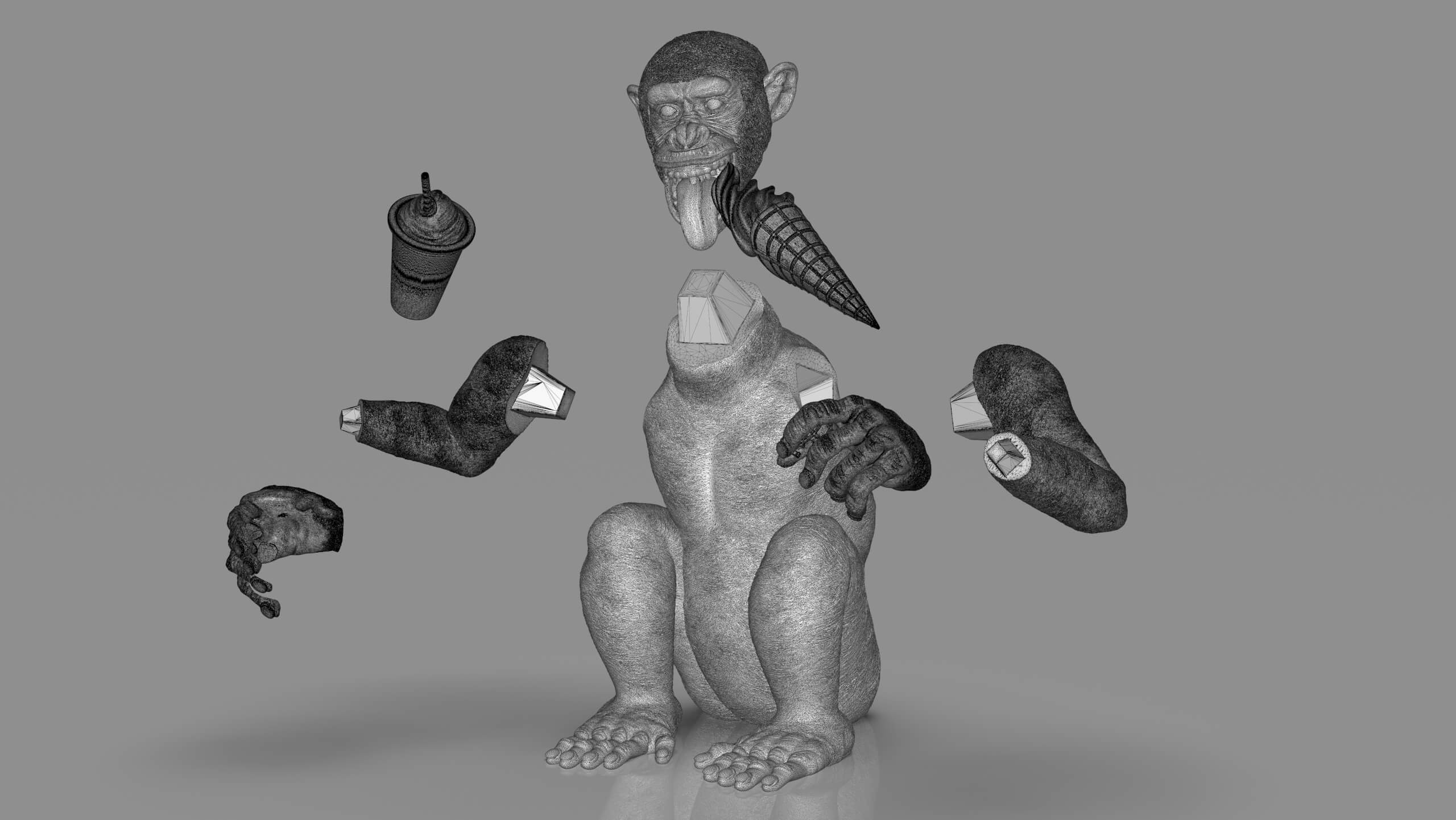 Chimp Ice Cream Addict - 3D Model by PaburoVIII