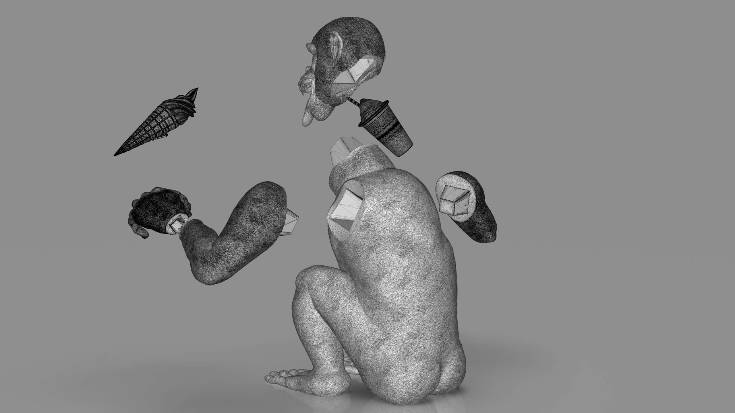 Chimp Ice Cream Addict - 3D Model by PaburoVIII