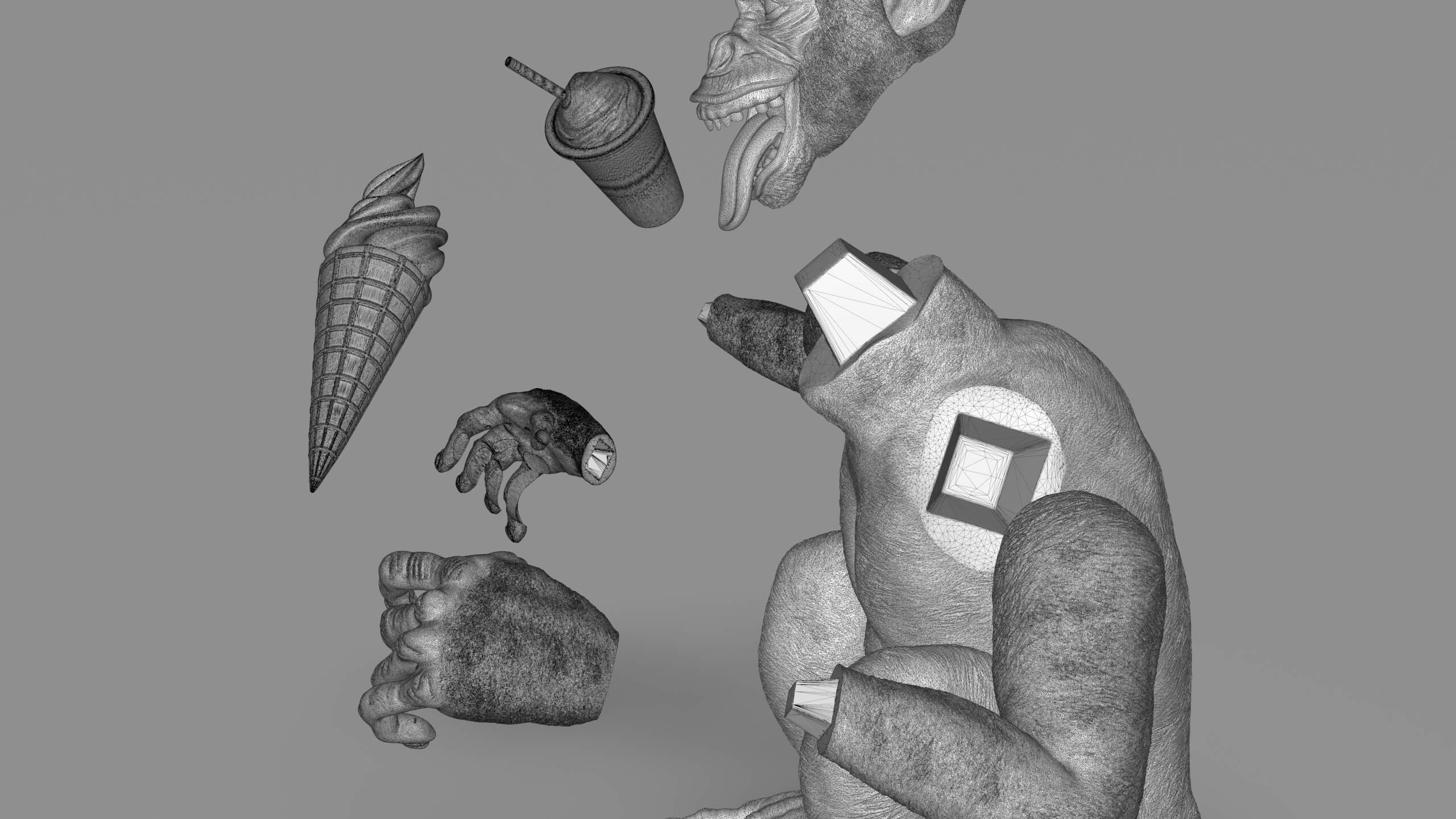 Chimp Ice Cream Addict - 3D Model by PaburoVIII