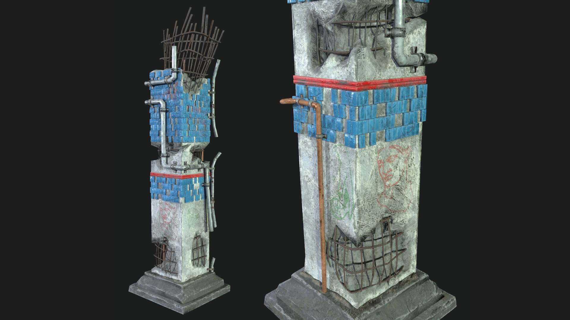 Broken Column 3D Render, Digital Art by PaburoVIII