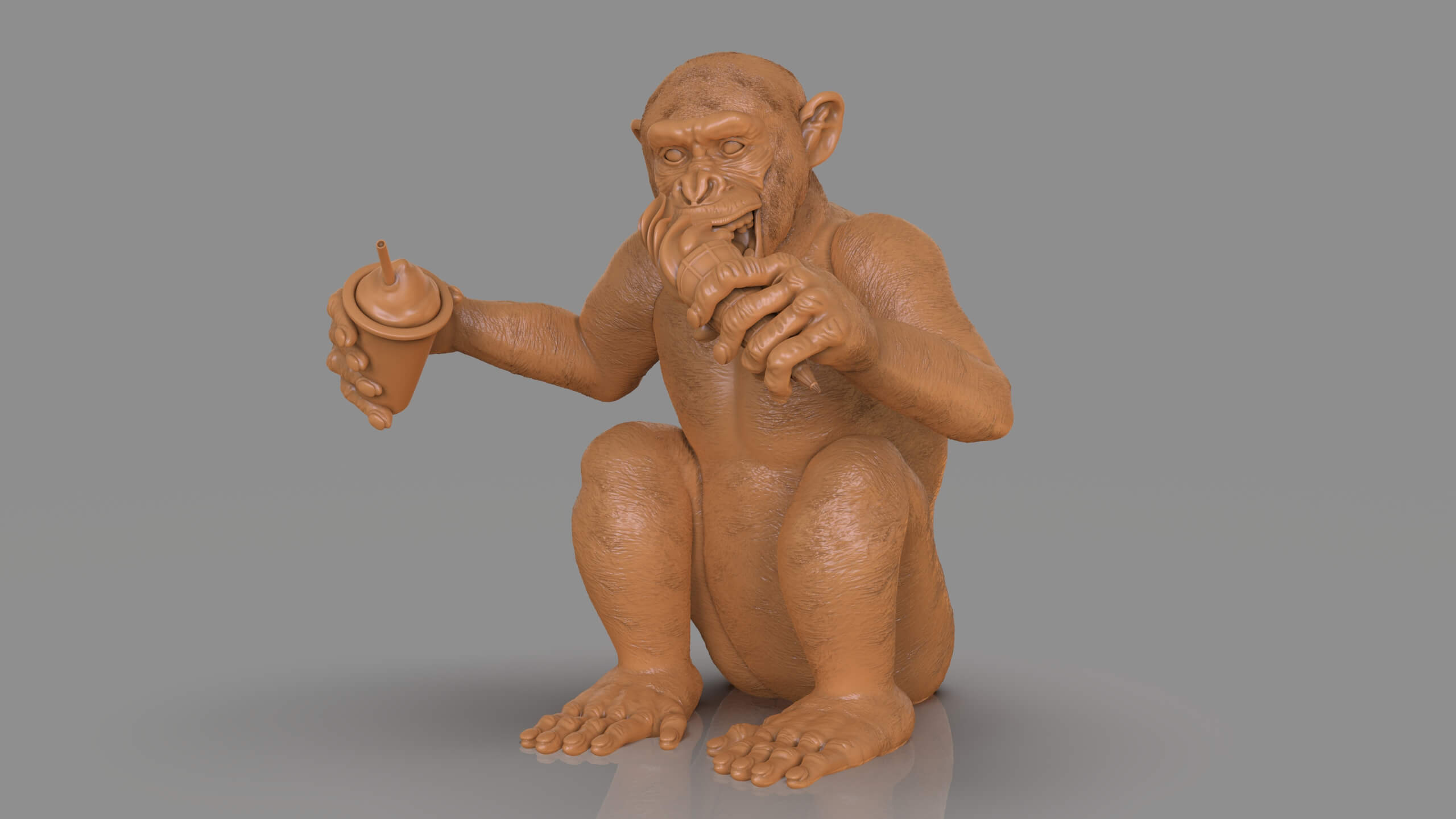 Chimp Eating Ice Cream and Flush 3D Render by PaburoVIII