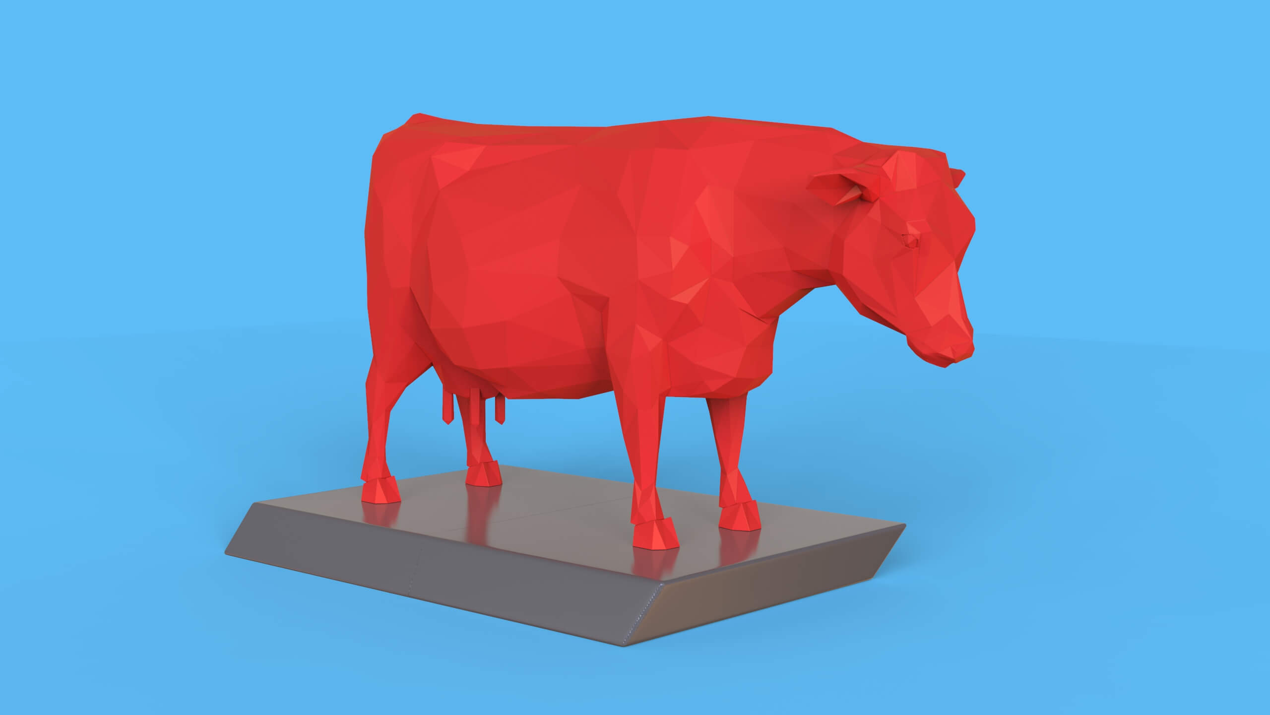 Low Poly Sculpture Cow 3D Render, Digital Art by PaburoVIII