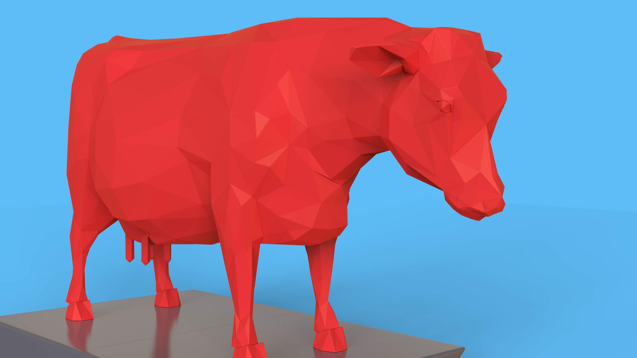Low Poly Sculpture Cow 3D Render, Digital Art by PaburoVIII