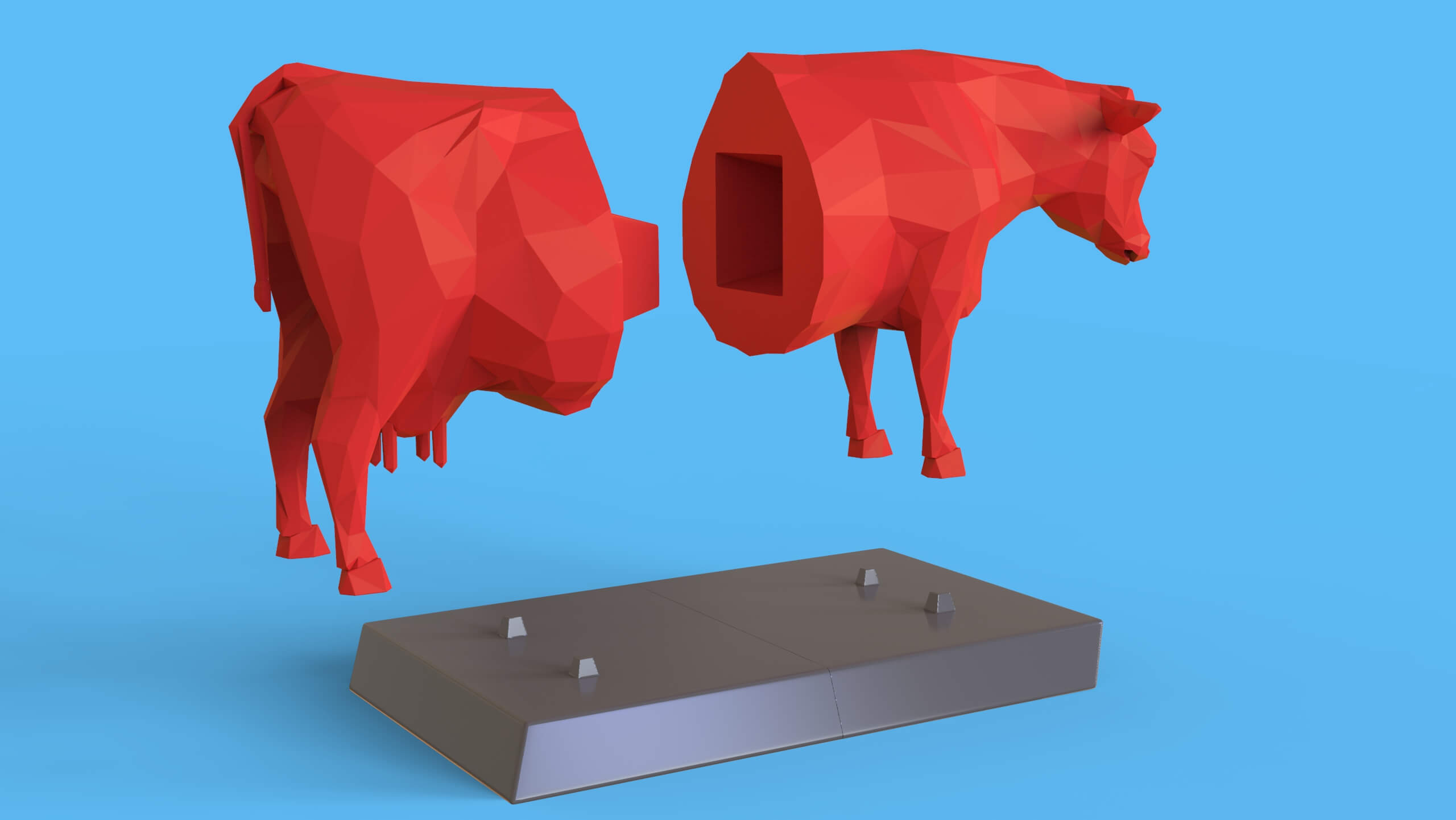 Low Poly Sculpture Cow 3D Render, Digital Art by PaburoVIII