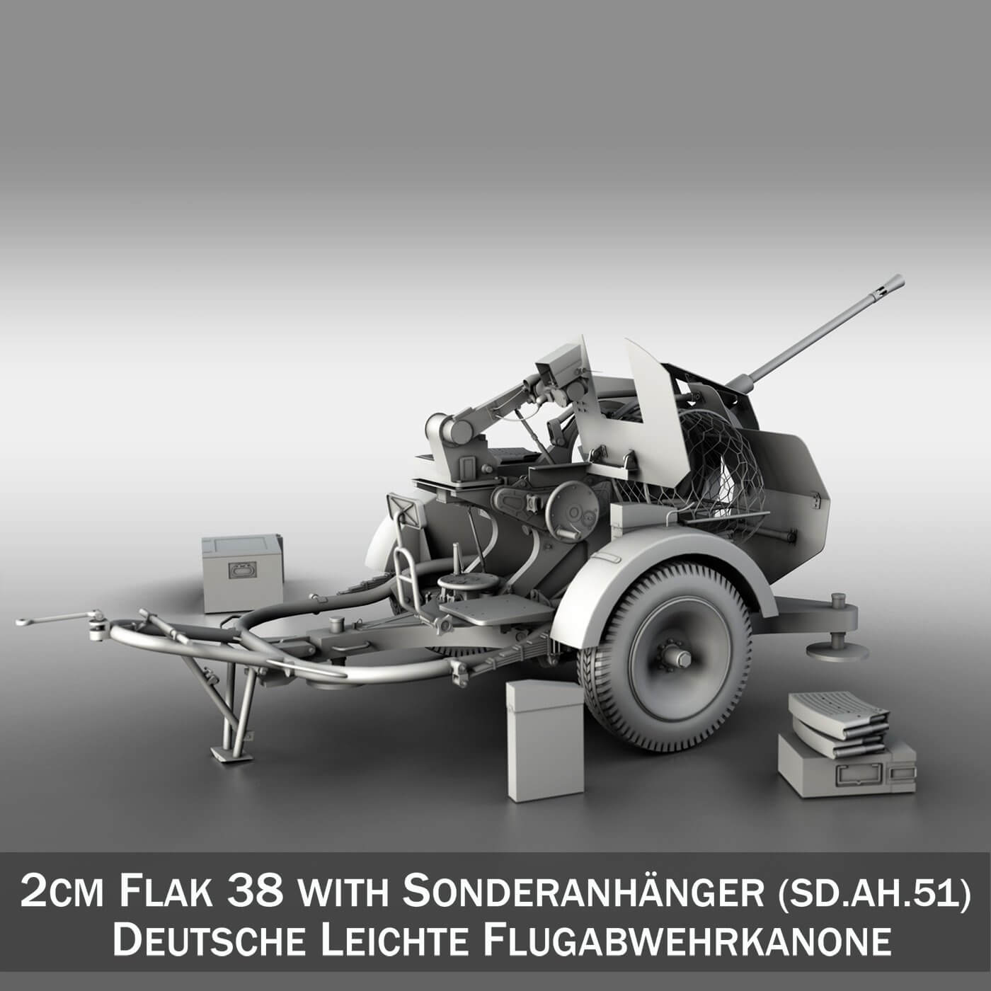 2cm Flak 38 with SD.AH. 51 - Trailer 3D Model by panaristi