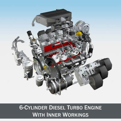 Diesel Turbo Engine with Interior Parts - 3D Model by panaristi