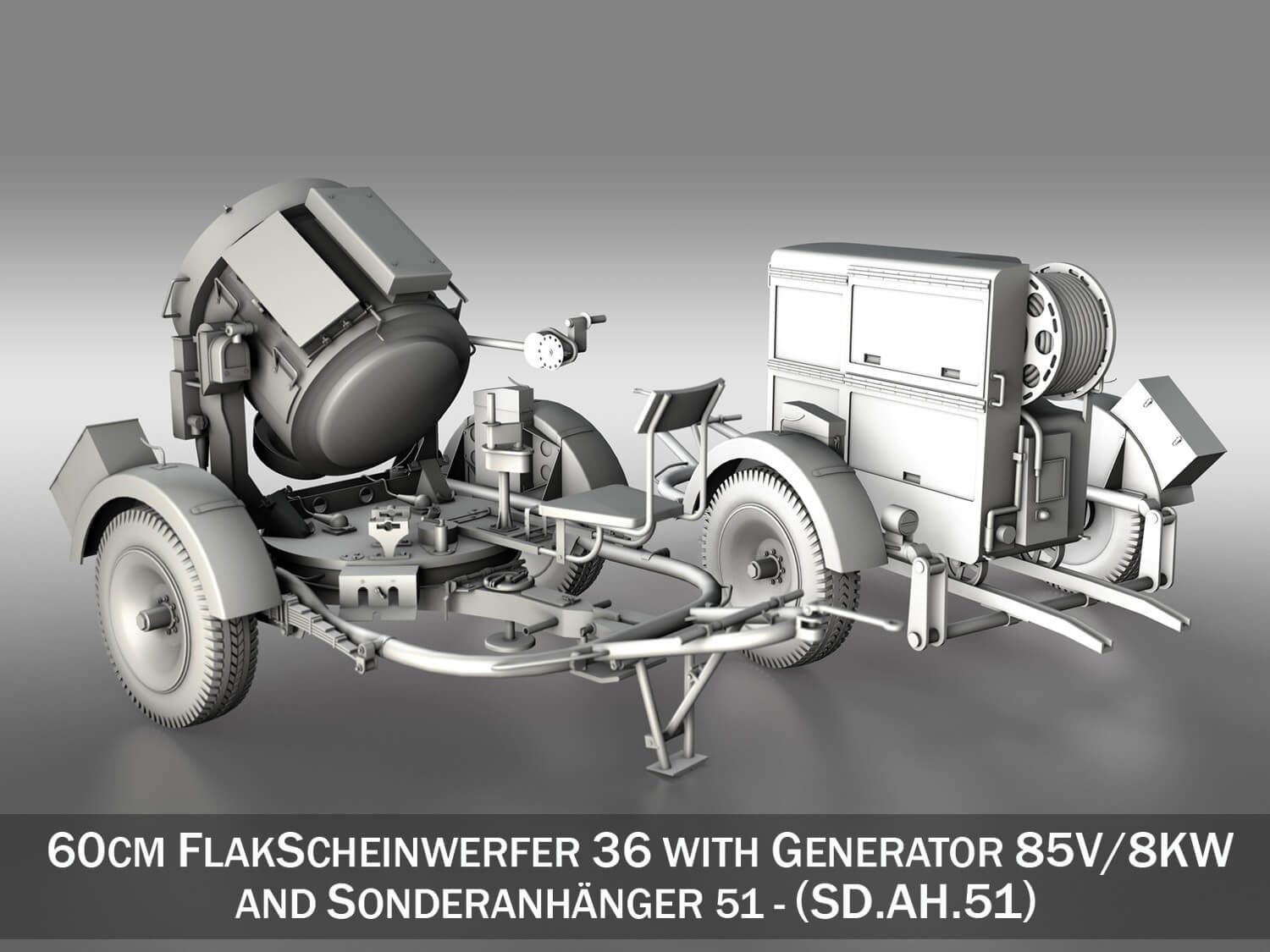 Flak SW36 With Generator and Sh.Ah.51 Trailer - 3D Model by panaristi