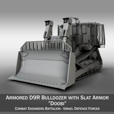 Israeli Armored D9R Bulldozer with Slat Armor - 3D Model by panaristi